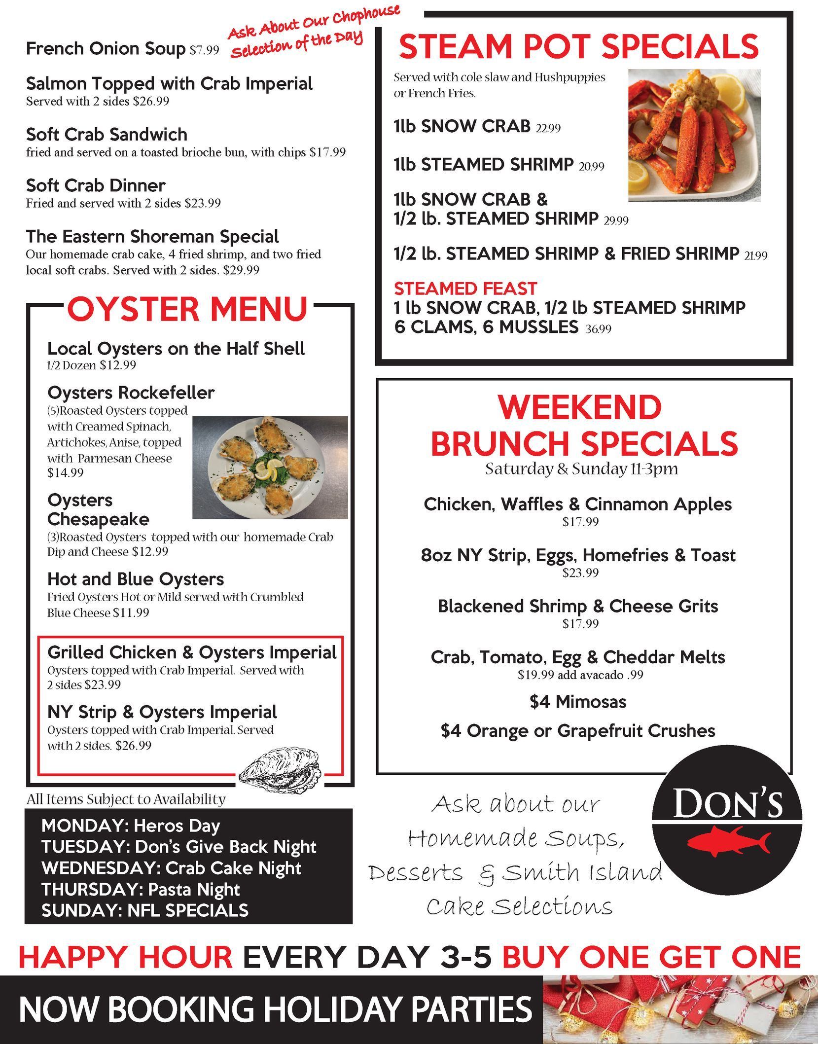 Daily Specials – Ocean Pines, MD – Don’s Seafood & Chophouse