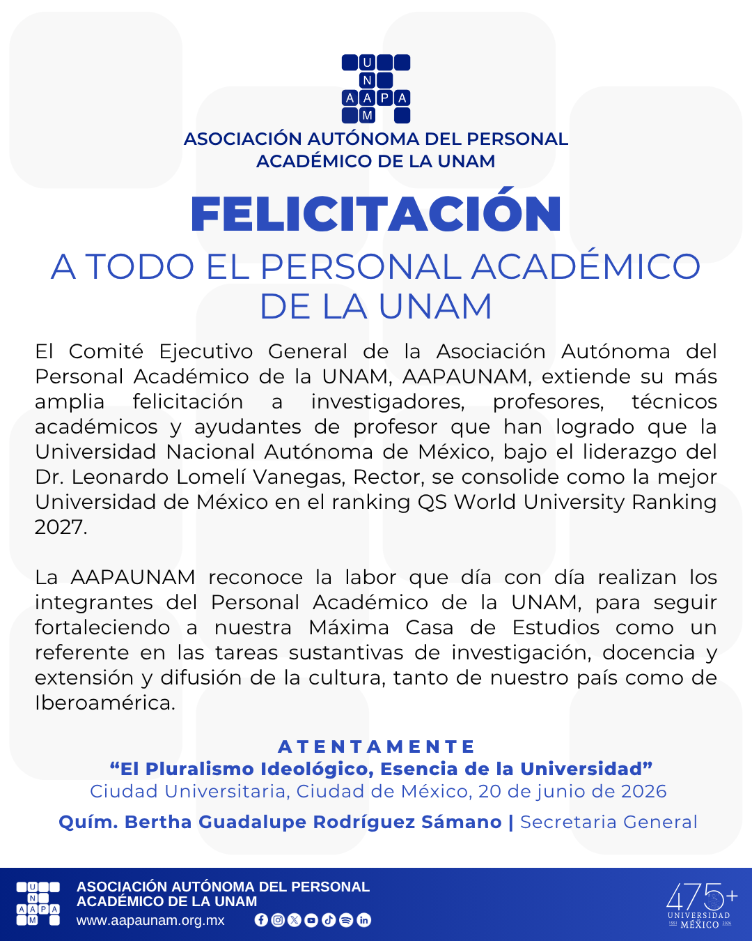 Felicitación a todo el personal académico