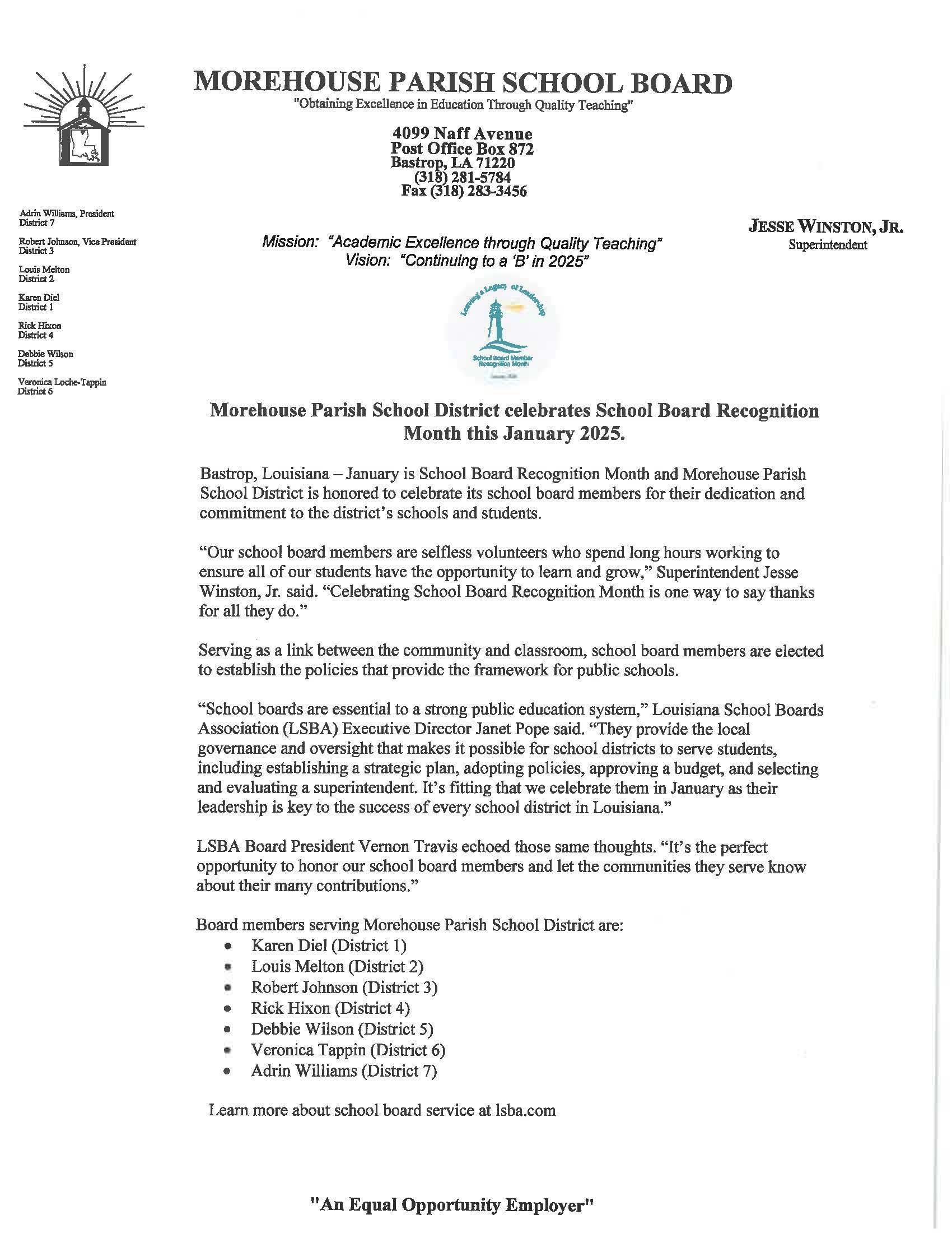 Morehouse Parish School District | Morehouse Parish School Board ...