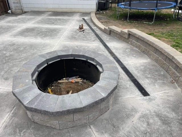 Stamped Heavy Stone New Retaining Wall & Fire Pit Affton, MO