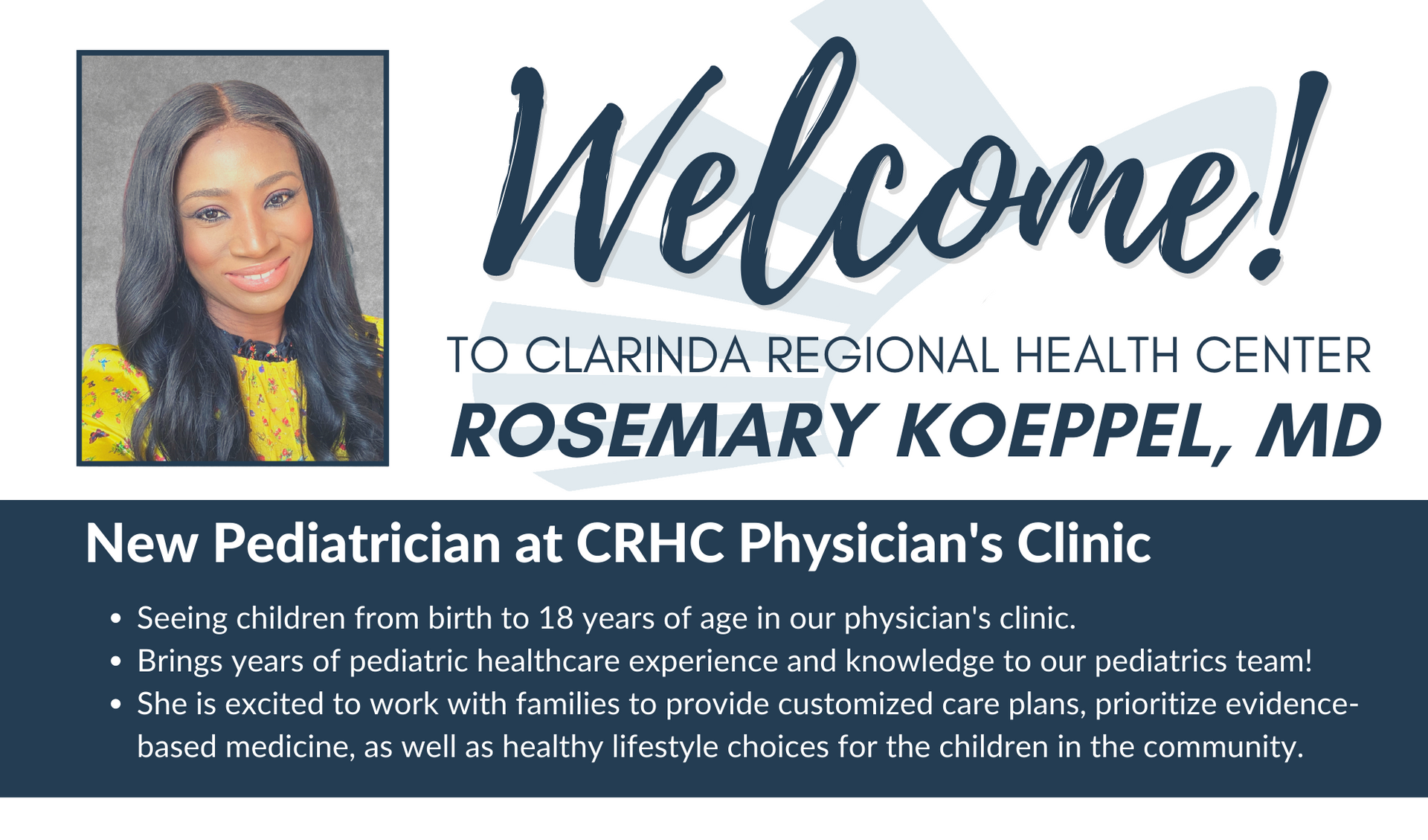 CRHC Welcomes Pediatrician Dr. Rosemary Koeppel