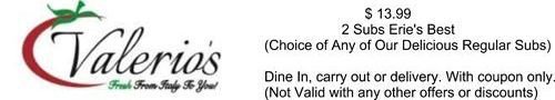 Menu | Erie, PA | Valerio’s Italian Restaurant & Pizzeria
