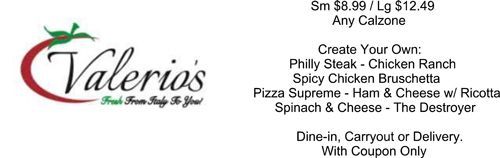 Menu | Erie, PA | Valerio’s Italian Restaurant & Pizzeria