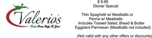 Menu | Erie, PA | Valerio’s Italian Restaurant & Pizzeria