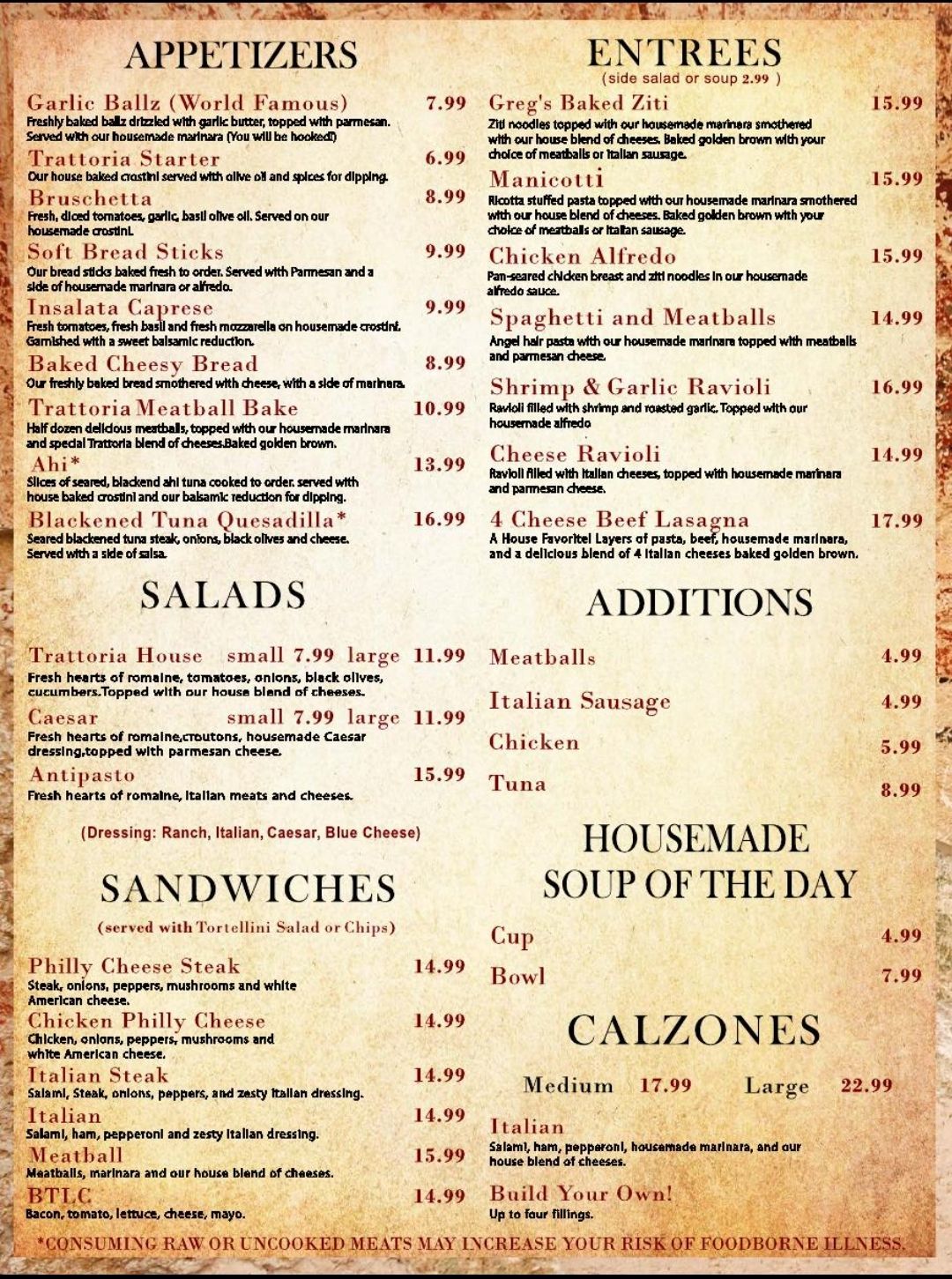 Our Menu | Baldwin County, Alabama | Trattoria Pizza & Italian