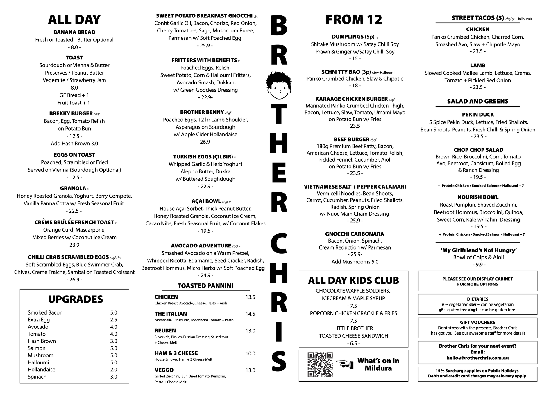 Eats & Drinks - Menu - Brother Chris, Cafe/Restaurant in Mildura