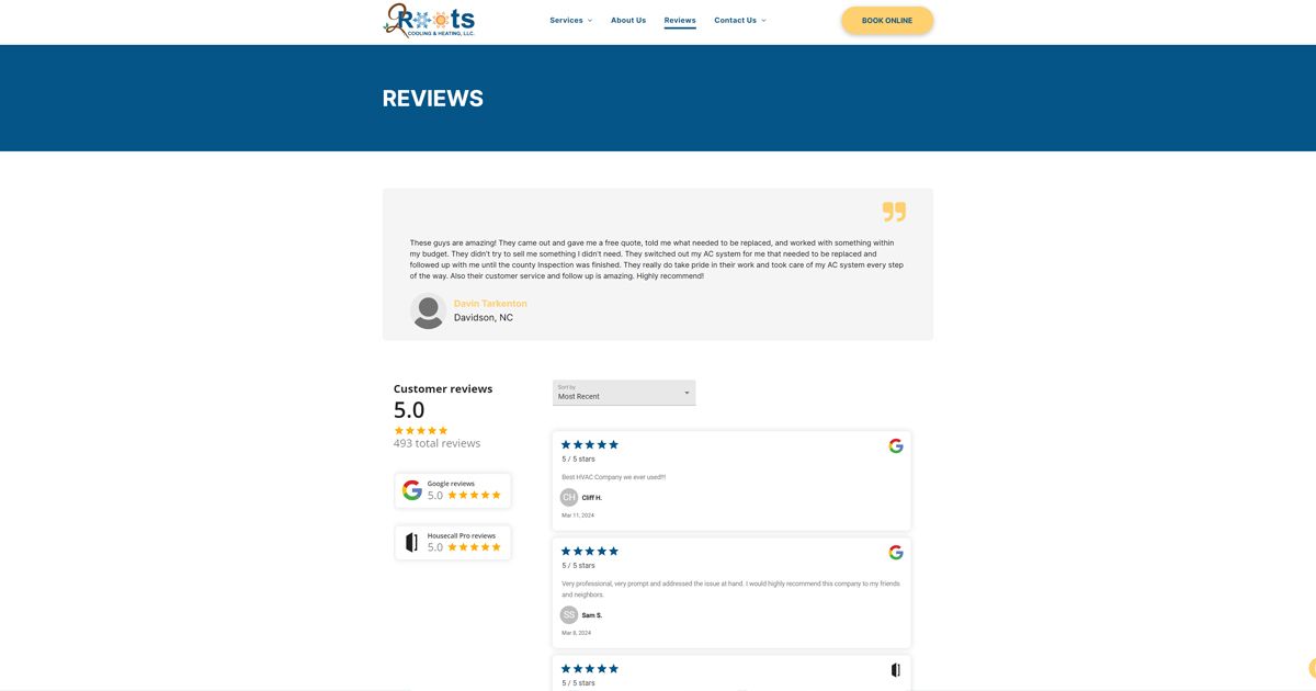 Customer Reviews | 2 Roots Cooling and Heating LLC