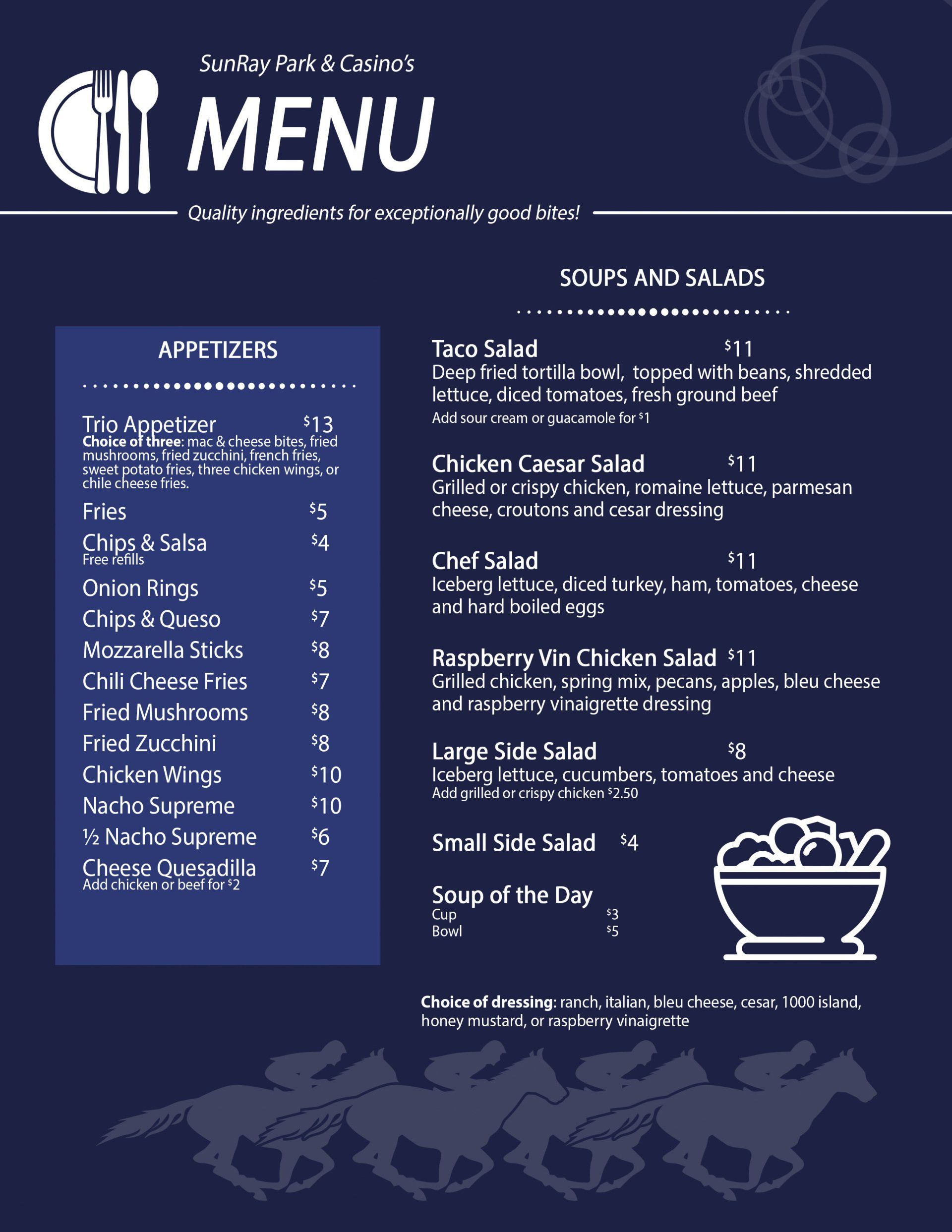 Sportz Arena Menu | SunRay Park & Casino
