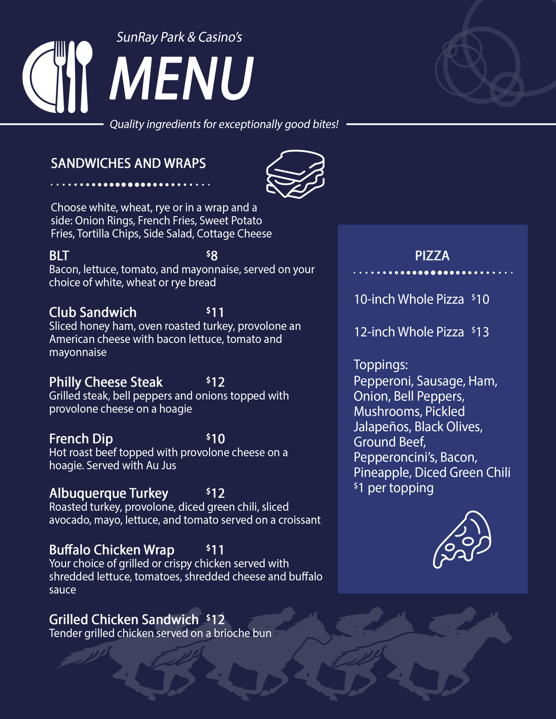 Sportz Arena Menu | SunRay Park & Casino
