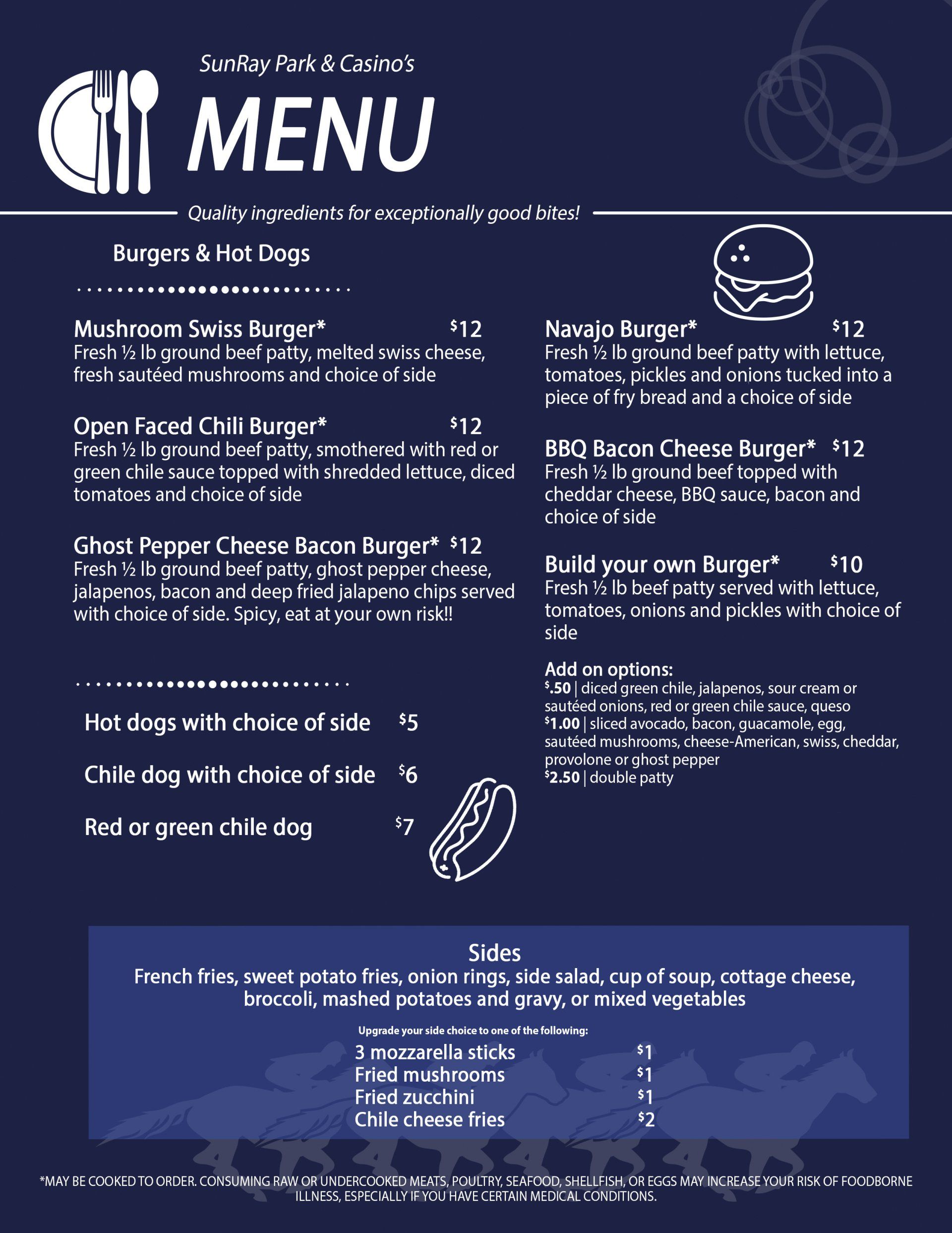 Sportz Arena Menu | SunRay Park & Casino