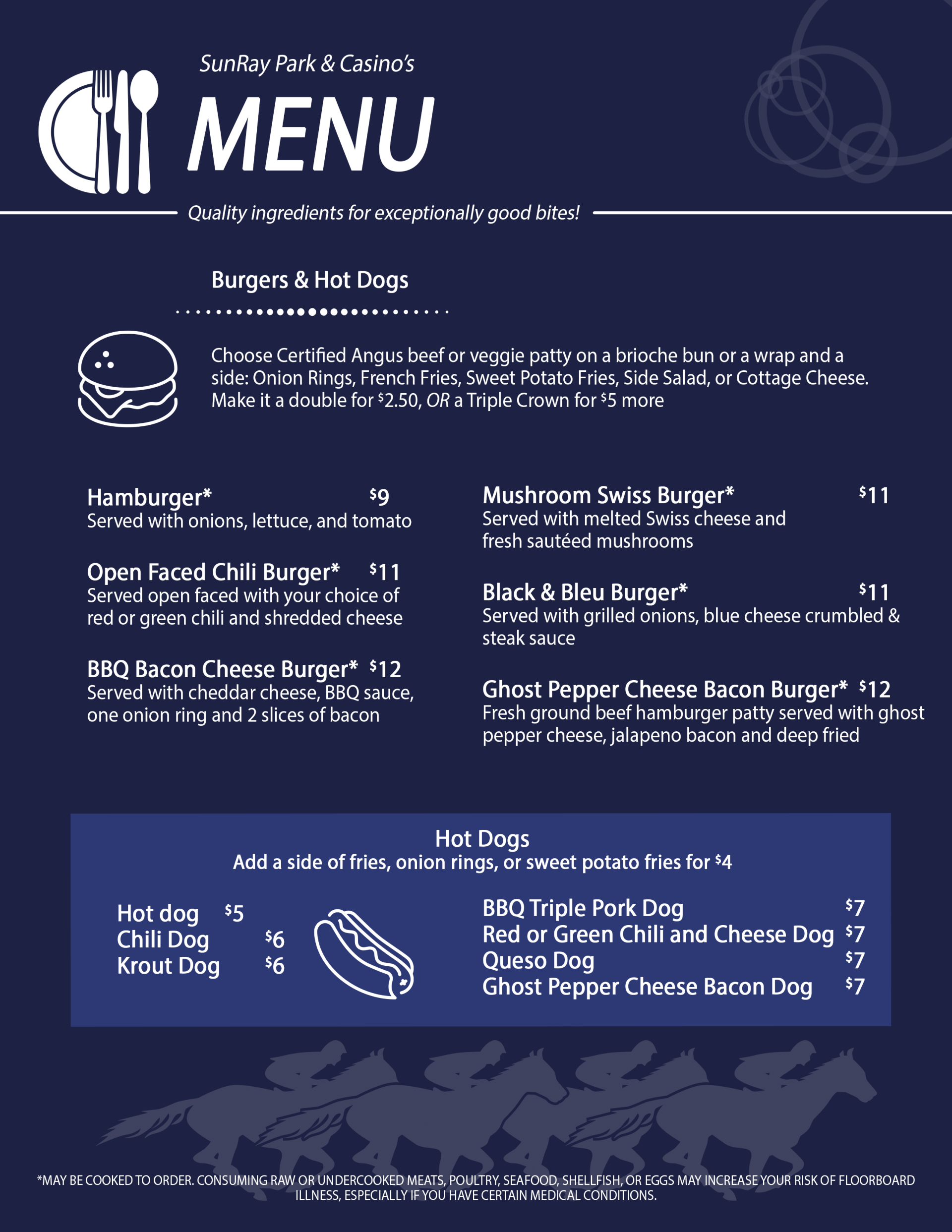Sportz Arena Menu | SunRay Park & Casino