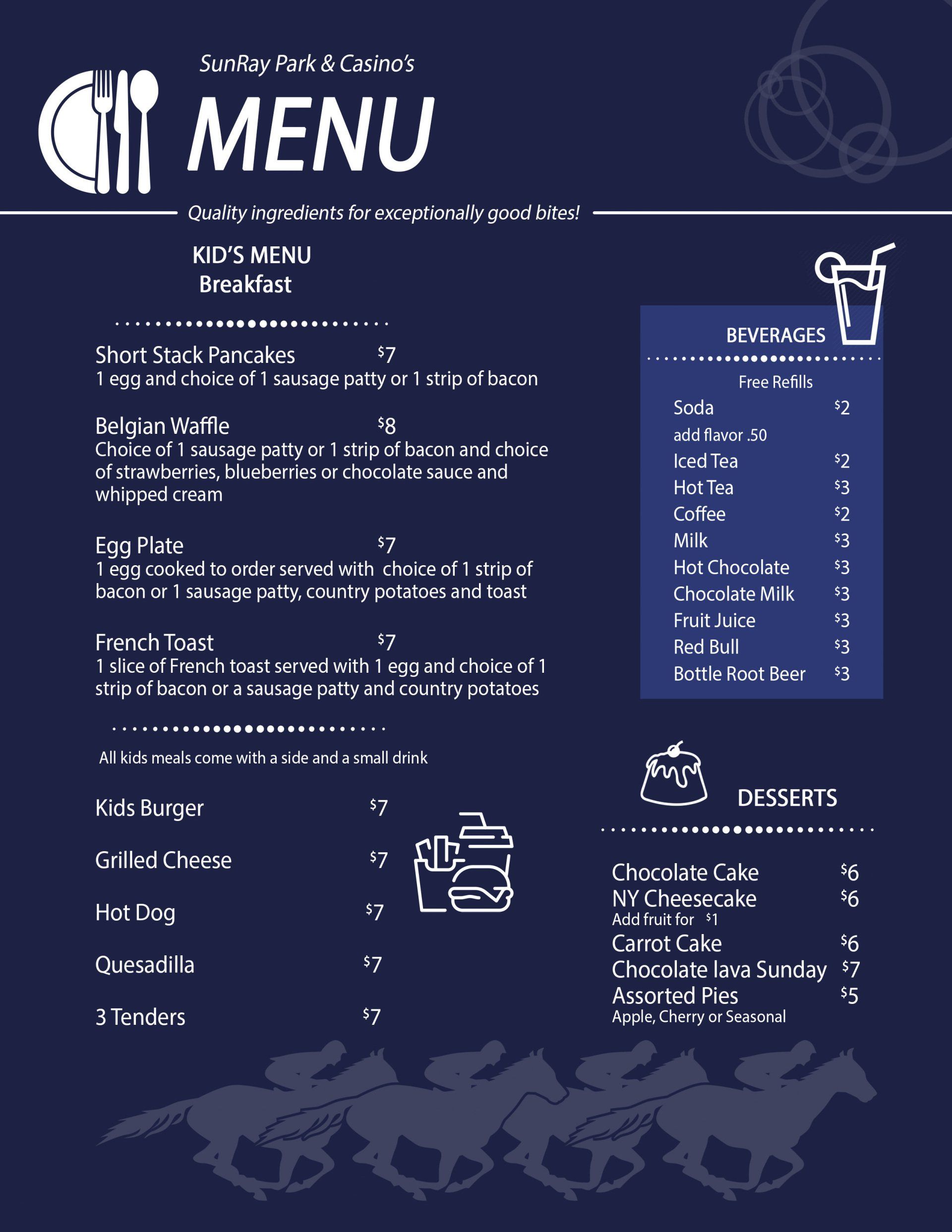 Sportz Arena Menu | SunRay Park & Casino