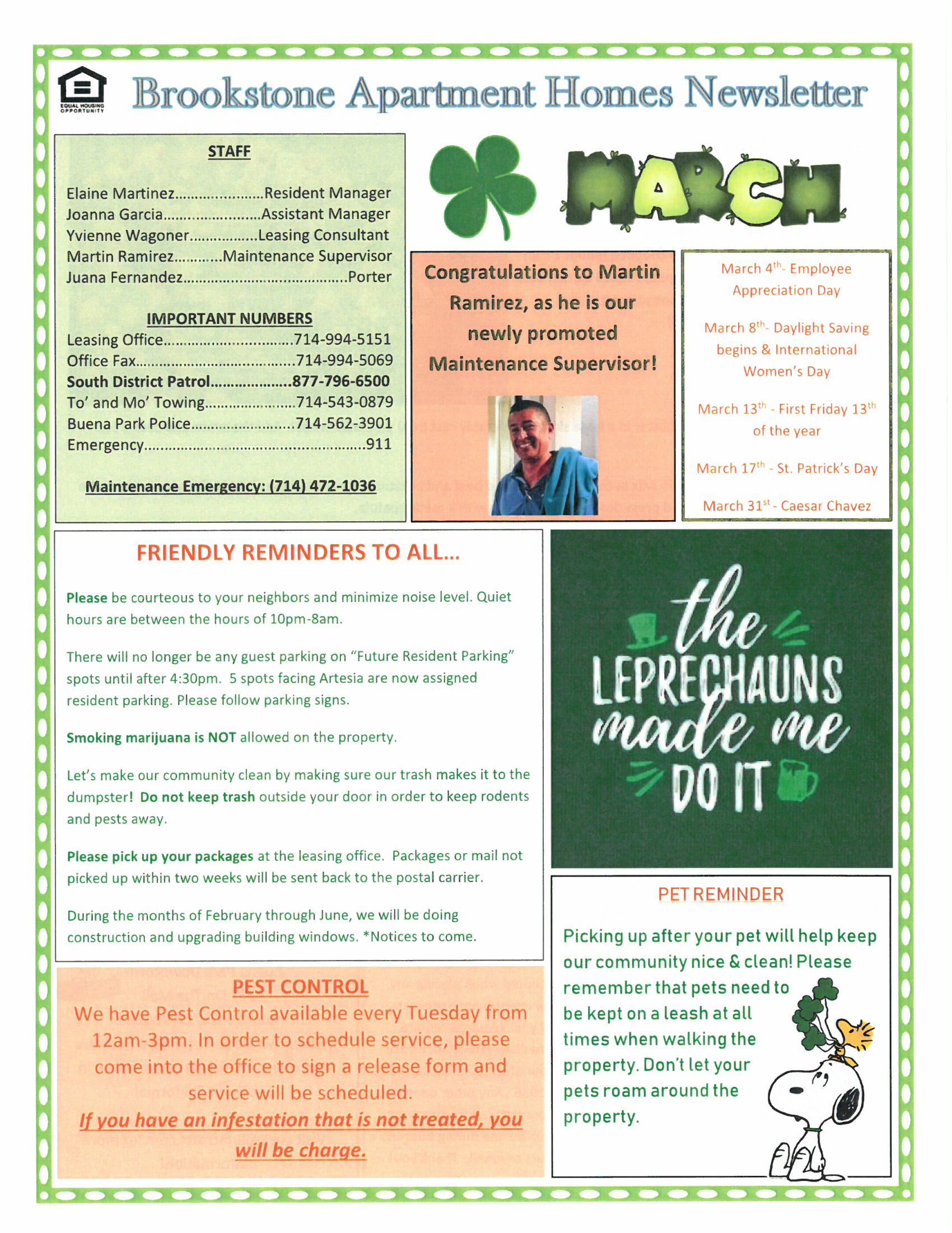 Resident Newsletter - March