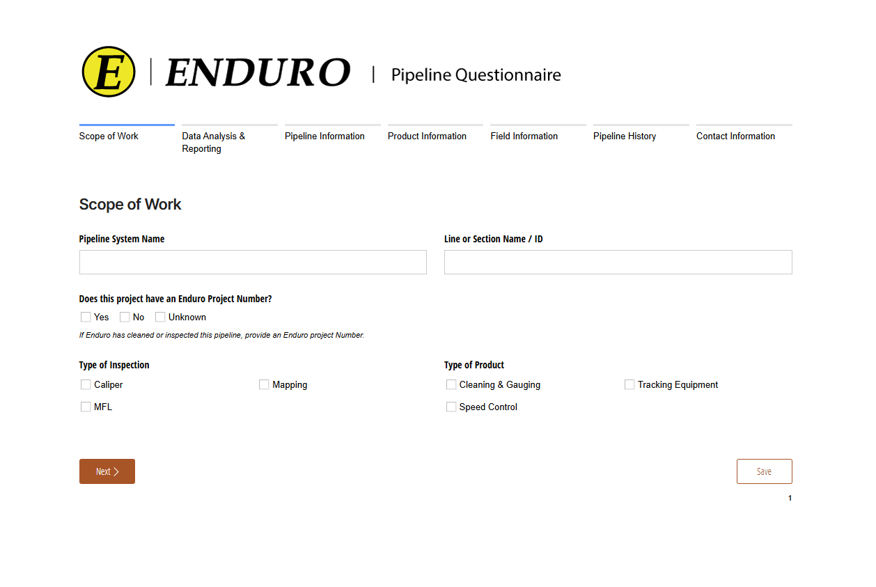 Pipeline Questionnaire | Enduro Pipeline Services