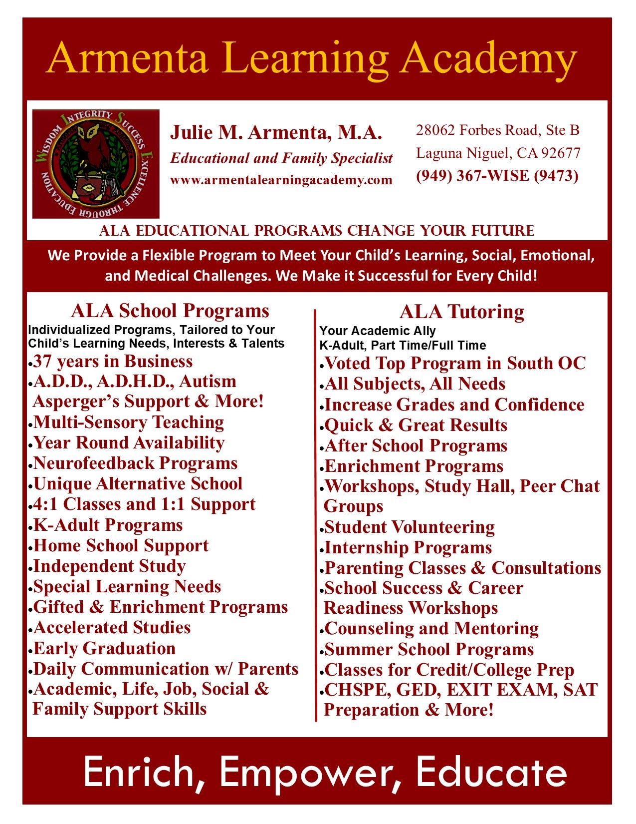 Specialized Education - Laguna Niguel, CA - Armenta Learning Academy