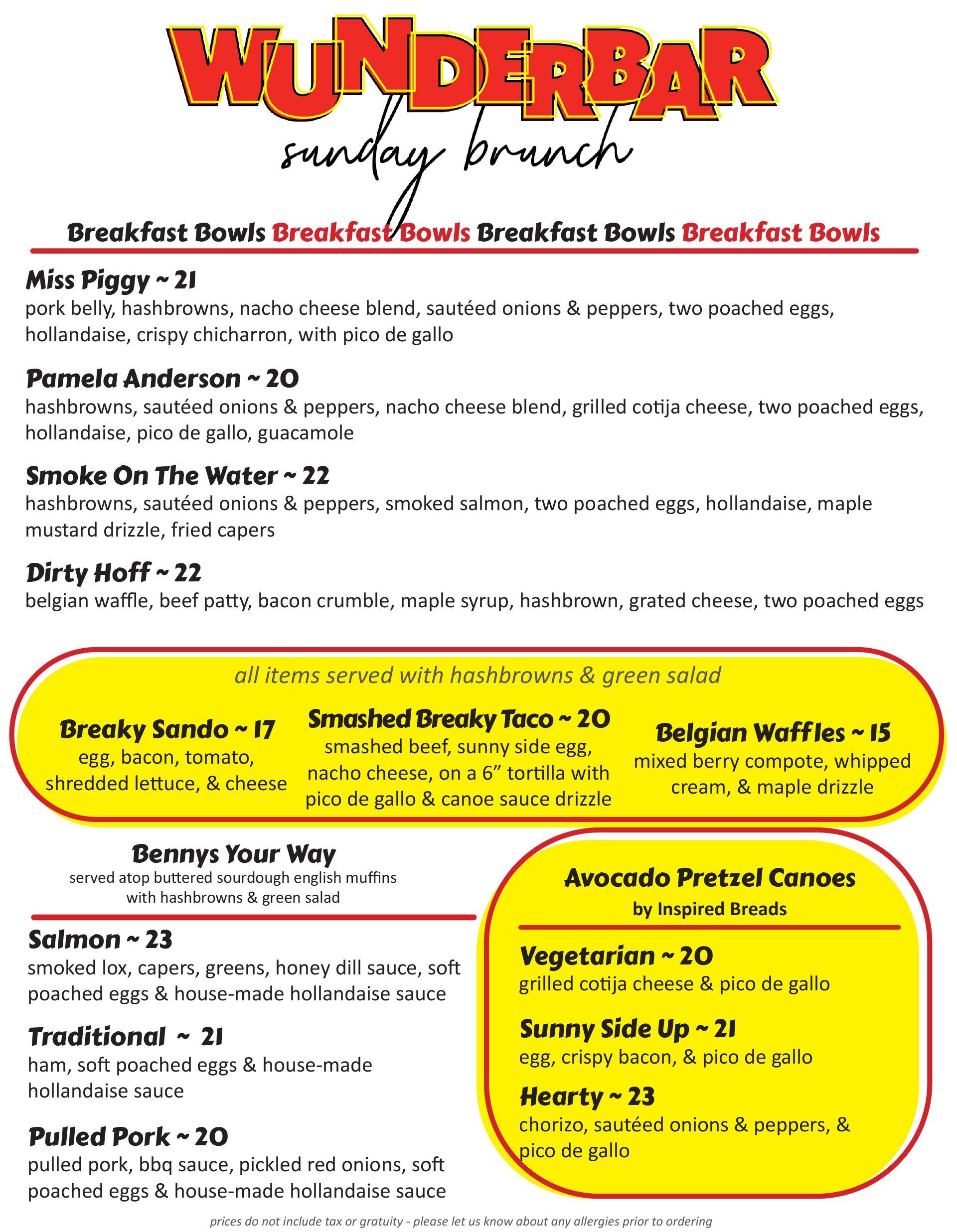 Menu at Canooligans' Lake Lounge