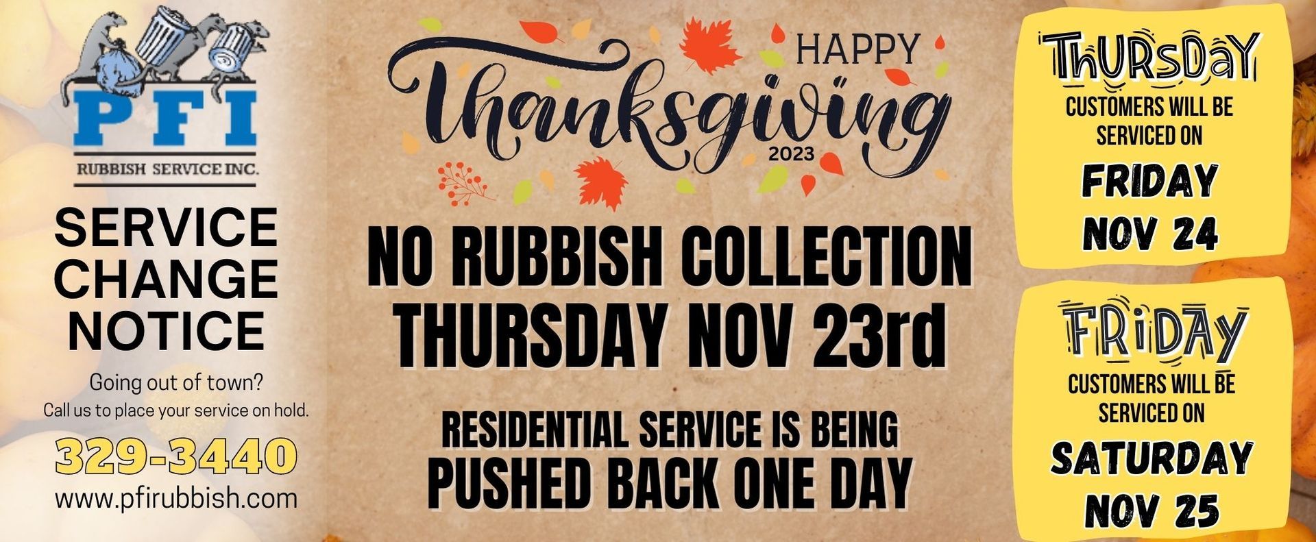 HOLIDAY SERVICE CHANGES