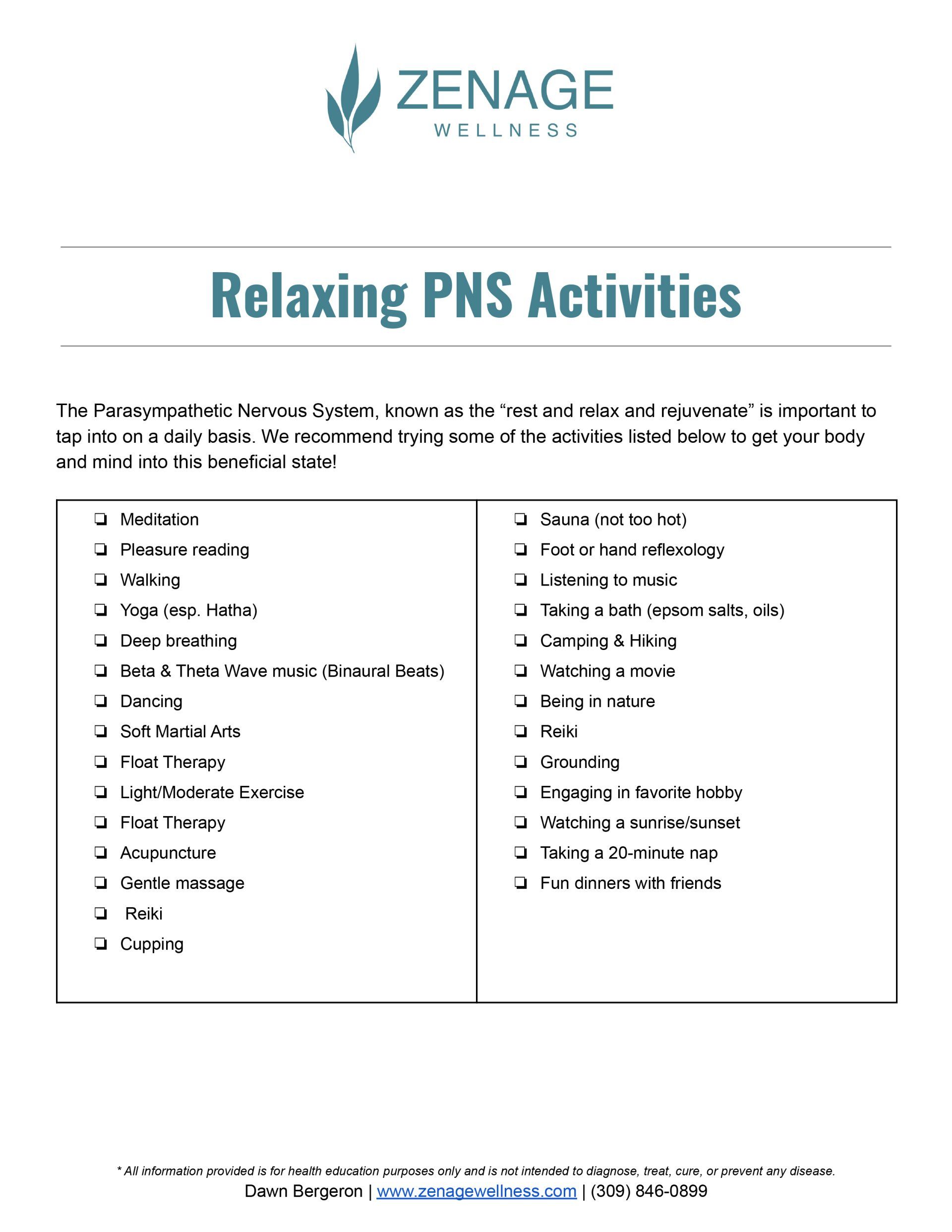 SLEEP Relaxing PNS Activities | Agekure Health Coaching