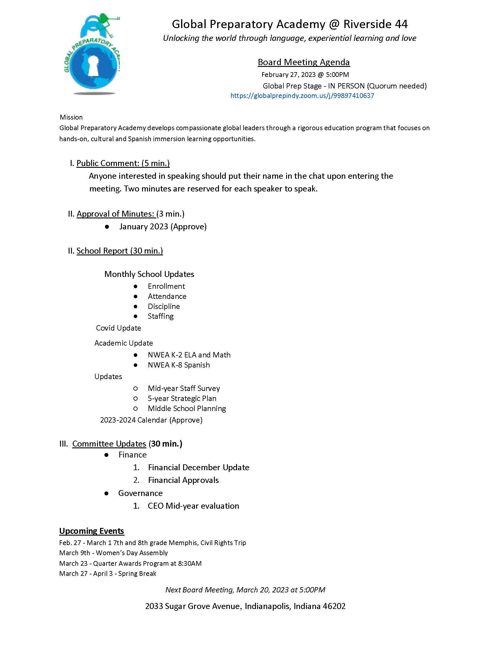 Global Prep Board Information