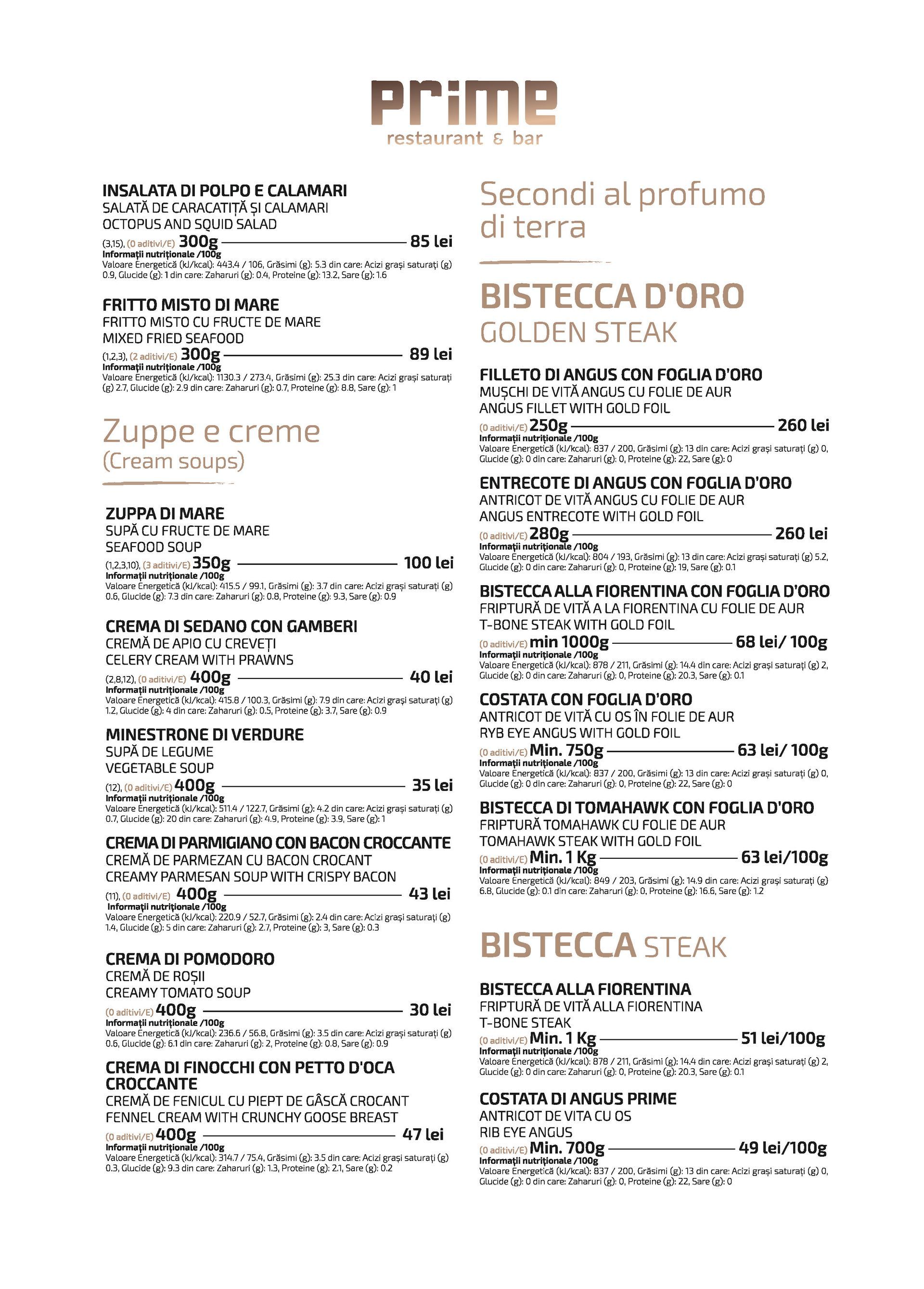 Meniul nostru: Prime Restaurant & Bar - Timișoara (Dumbravita)