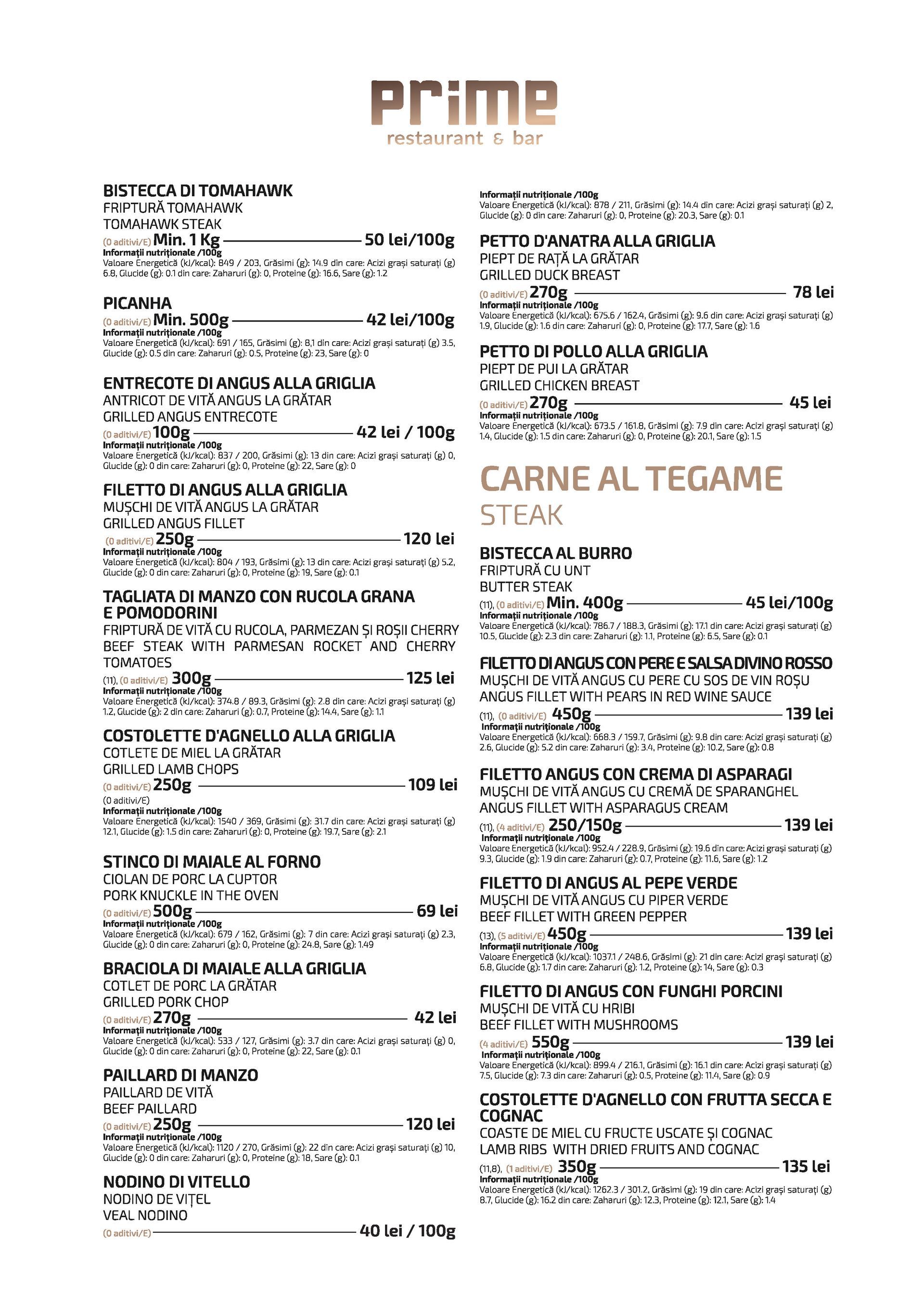 Meniul nostru: Prime Restaurant & Bar - Timișoara (Dumbravita)