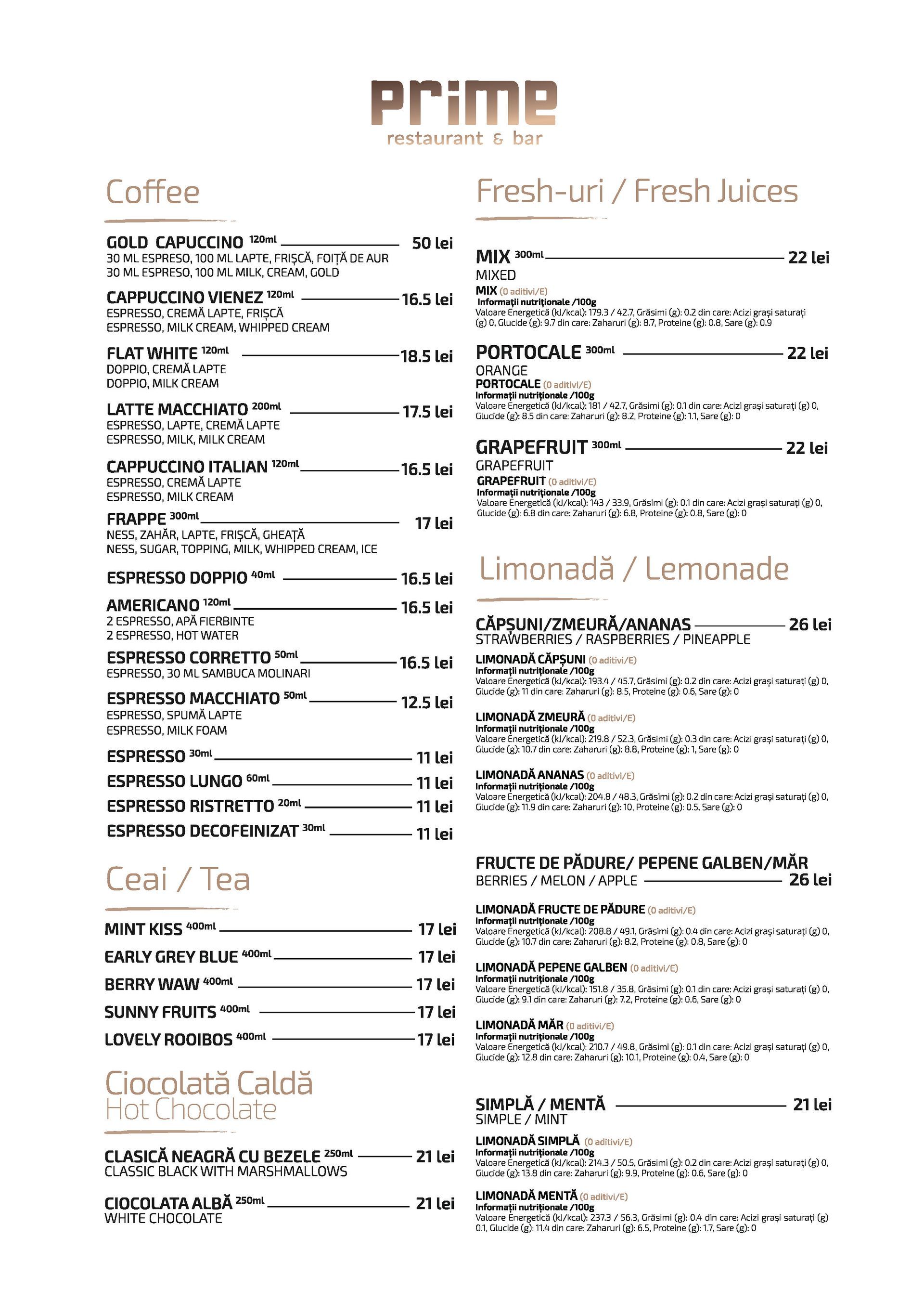 Meniul nostru: Prime Restaurant & Bar - Timișoara (Dumbravita)