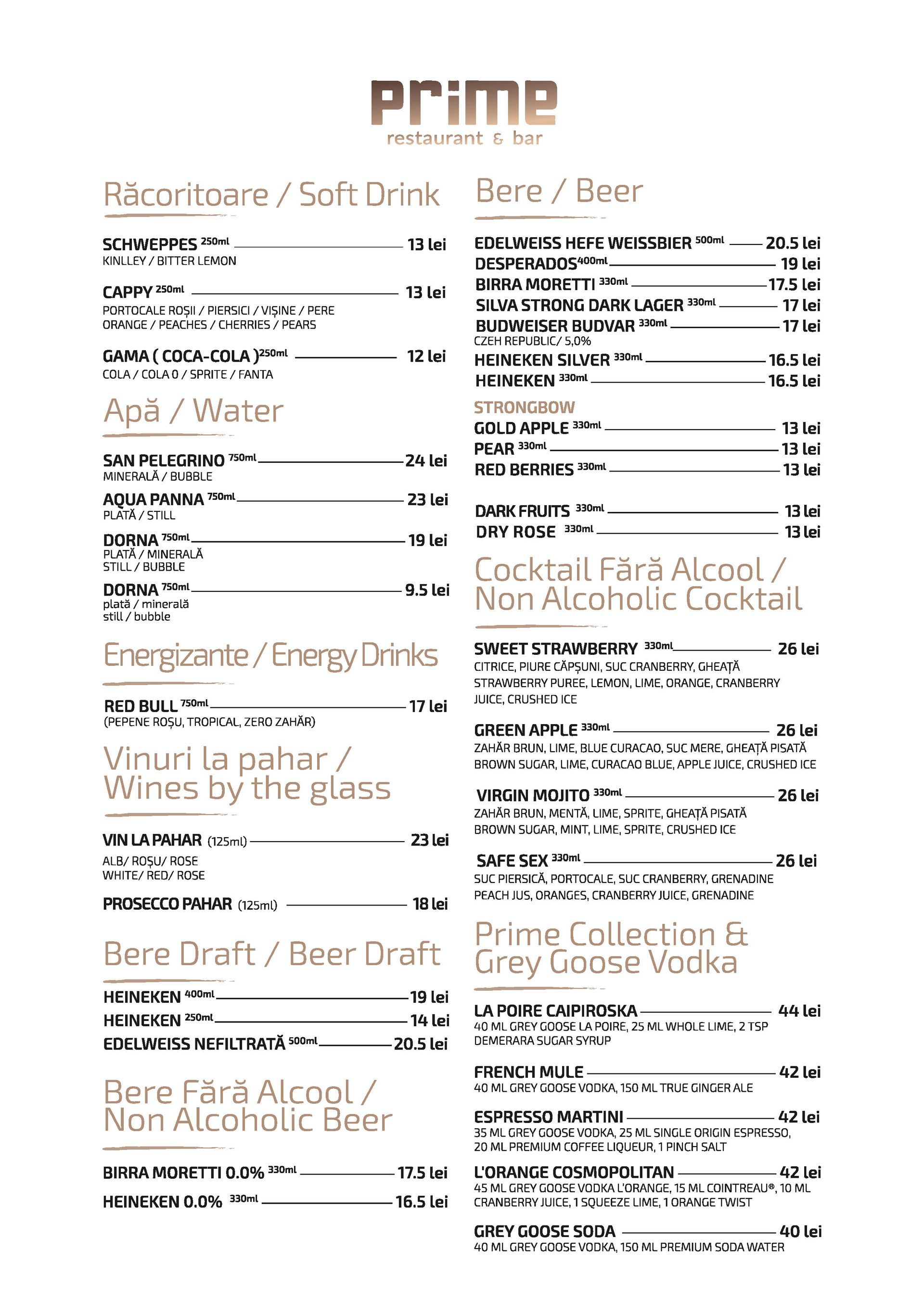 Meniul nostru: Prime Restaurant & Bar - Timișoara (Dumbravita)