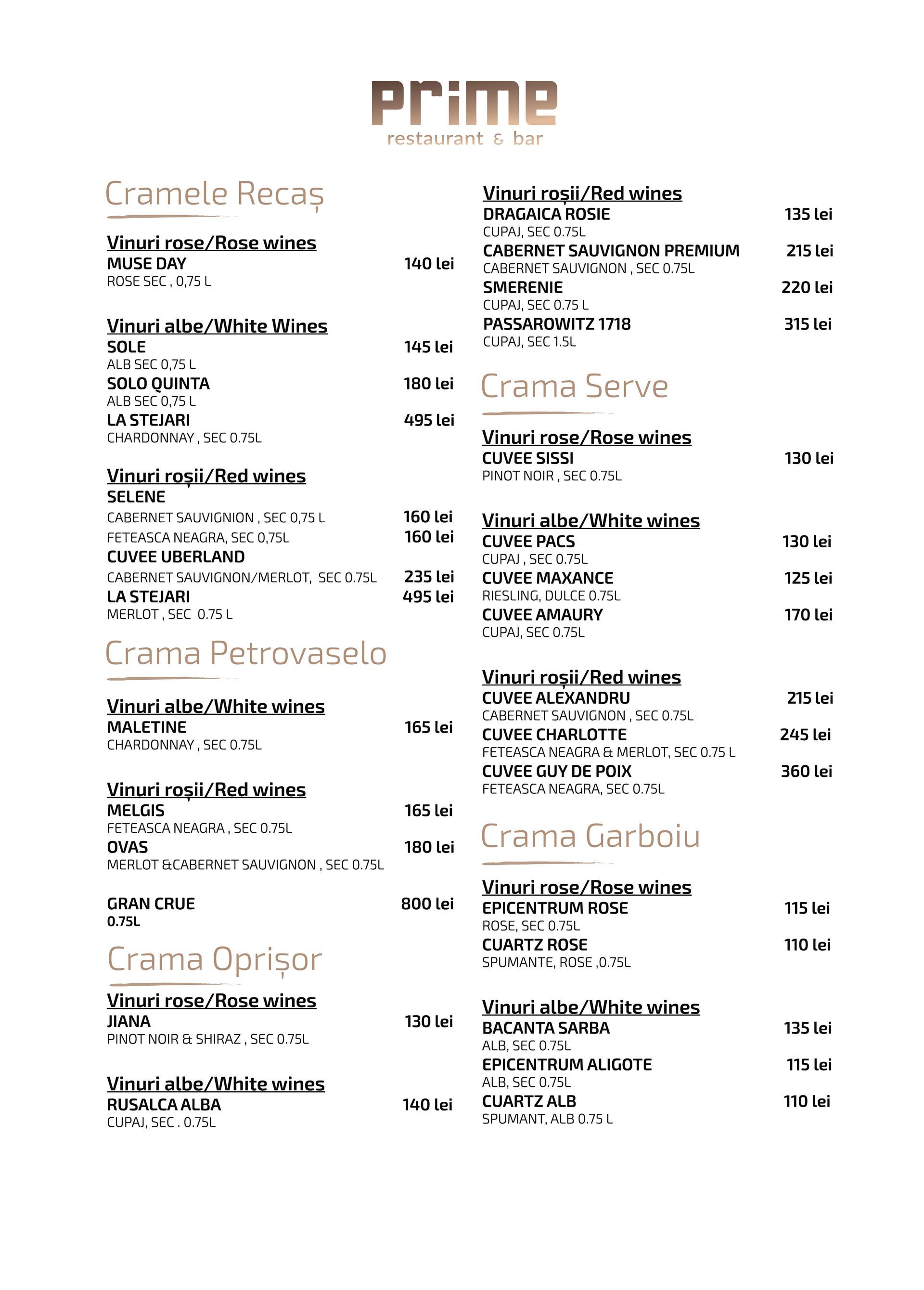 Meniul nostru: Prime Restaurant & Bar - Timișoara (Dumbravita)