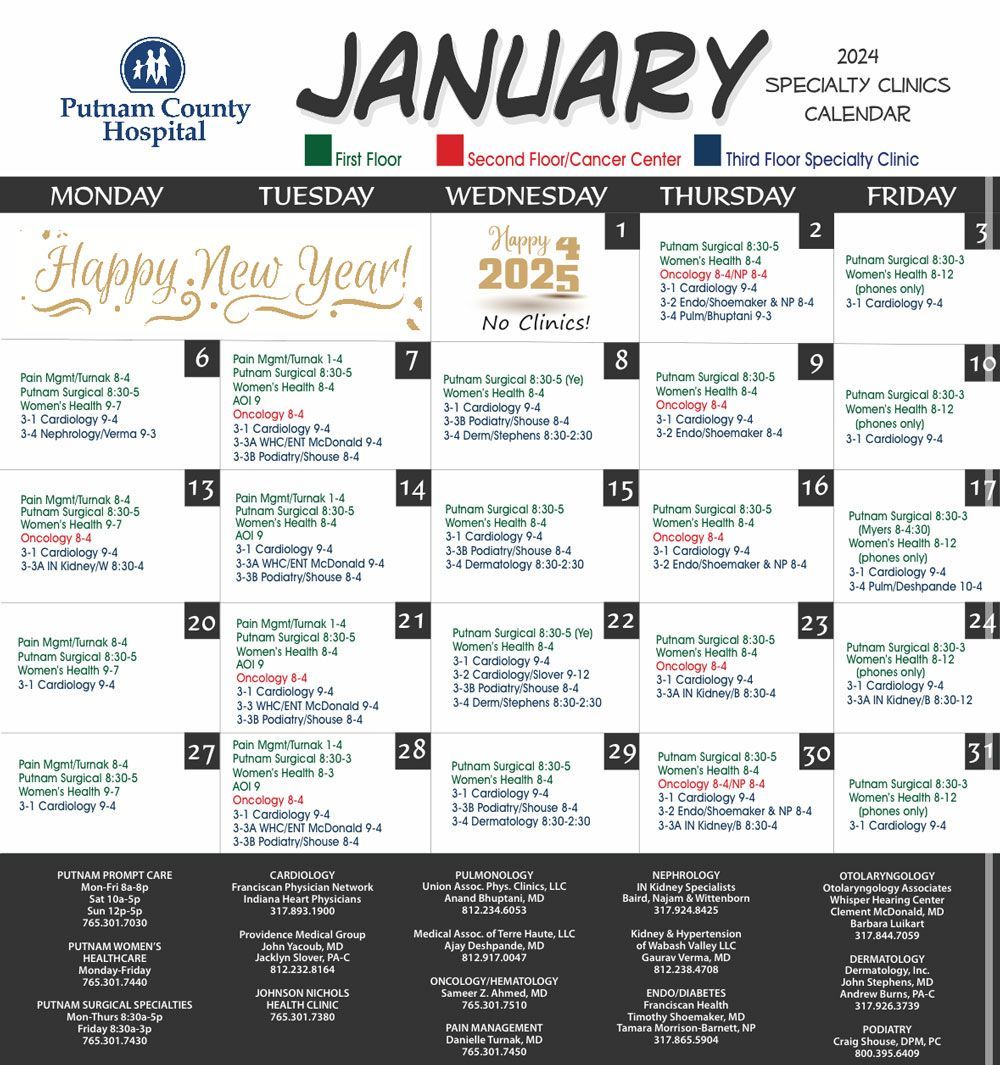 Visiting Specialist Calendar