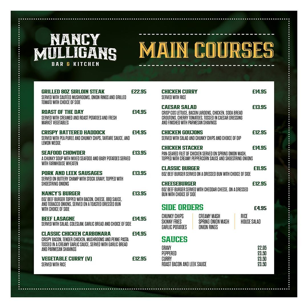 Nancys Kitchen Menus