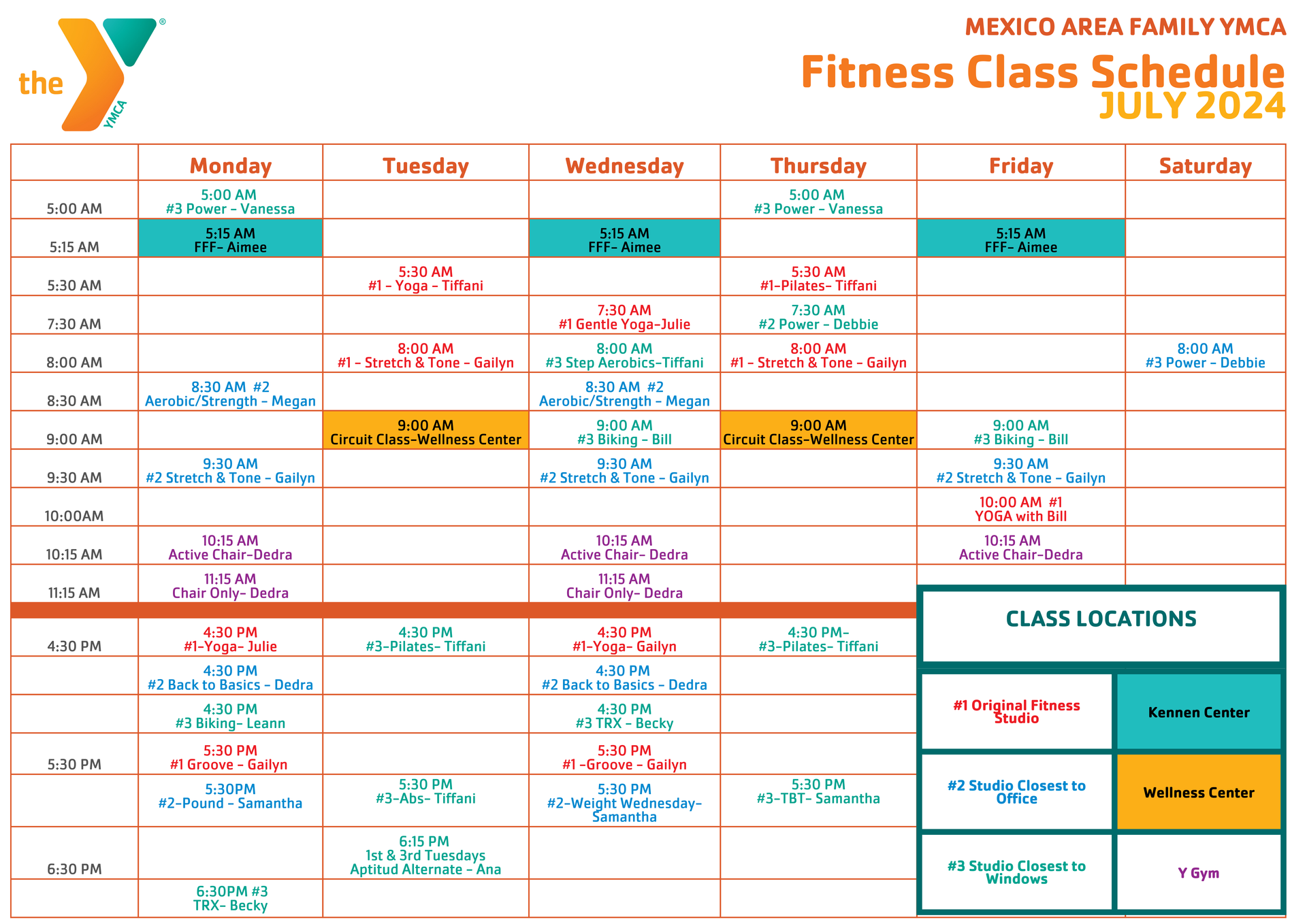 Mexico Area Family YMCA | Fitness Class Schedules