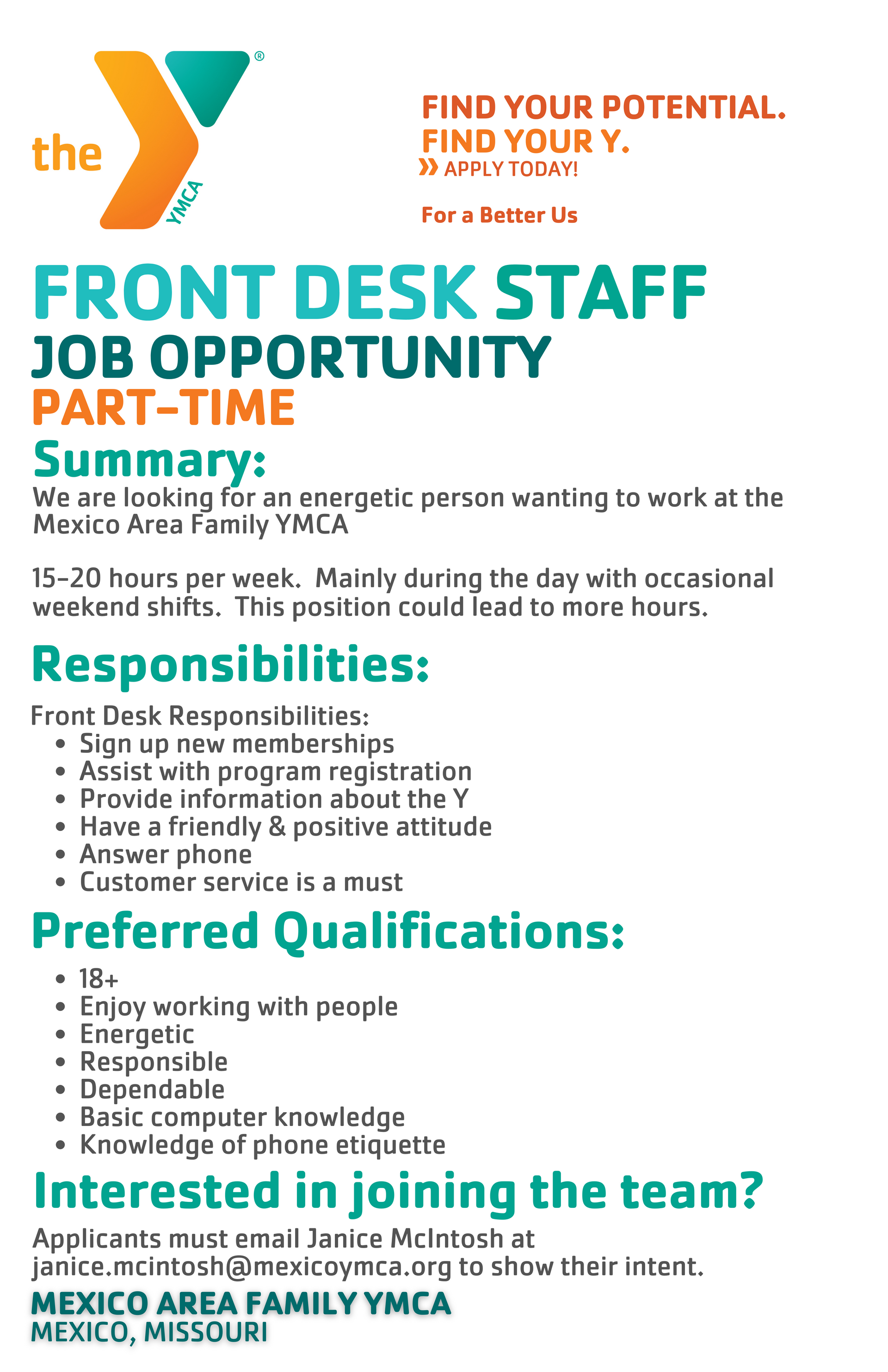 Mexico Area Family YMCA | Employment