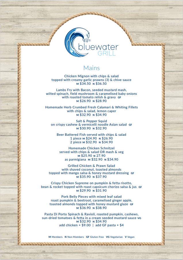 Our Menu | Bluewater Grill
