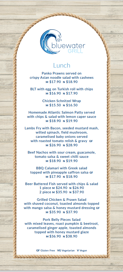 Our Menu | Bluewater Grill