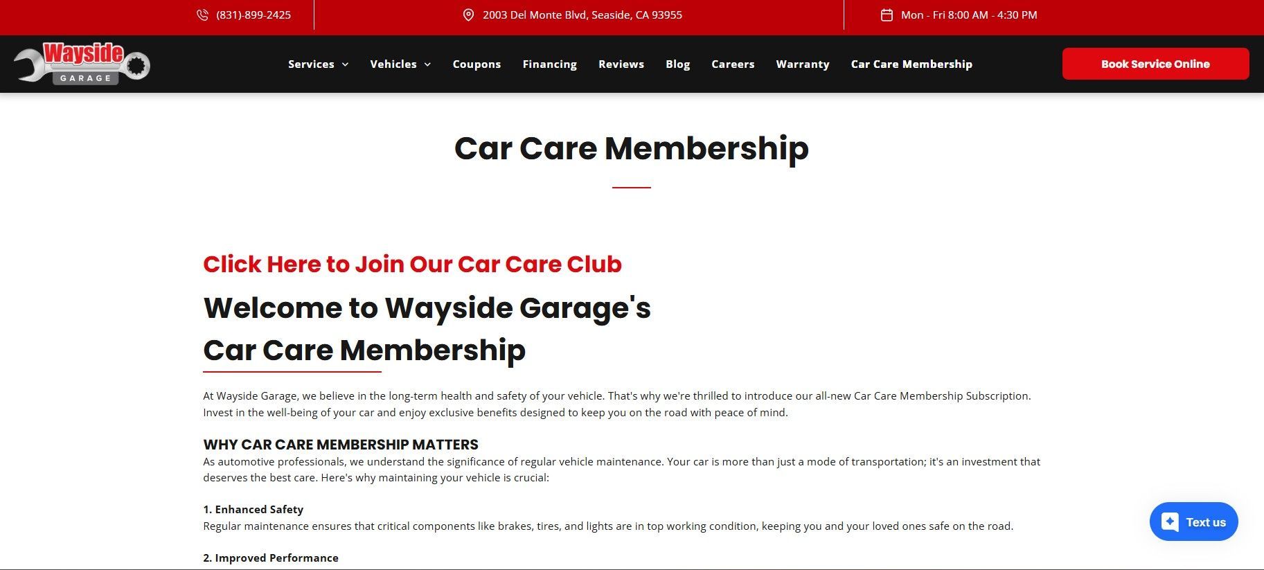 Car Care Membership in Seaside, CA | Wayside Garage