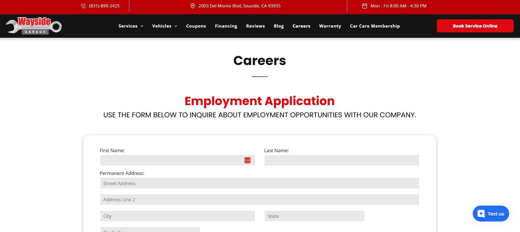 Auto Repair Jobs in Seaside, CA | Wayside Garage