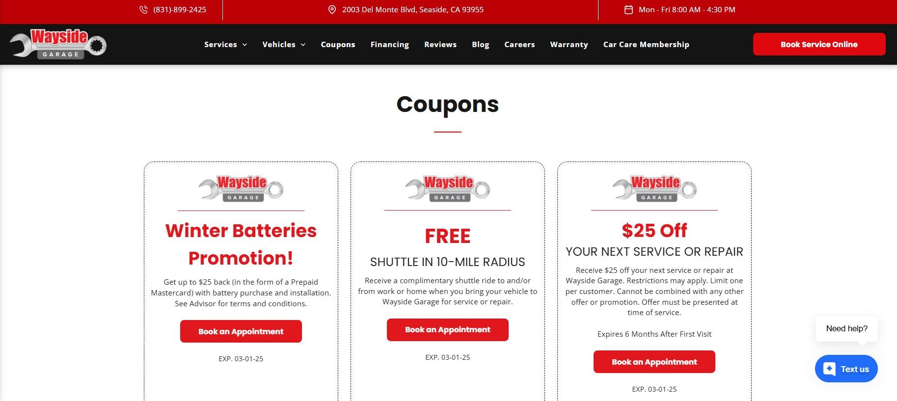 Auto Repair Specials in Seaside, CA | Wayside Garage