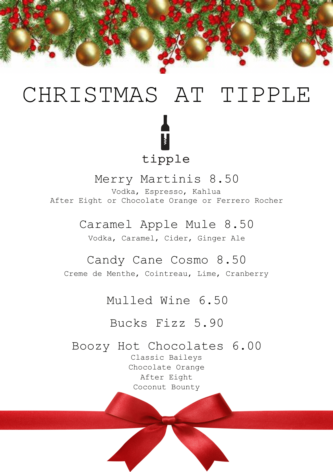 menu | tipple | bar & eatery | ainsdale