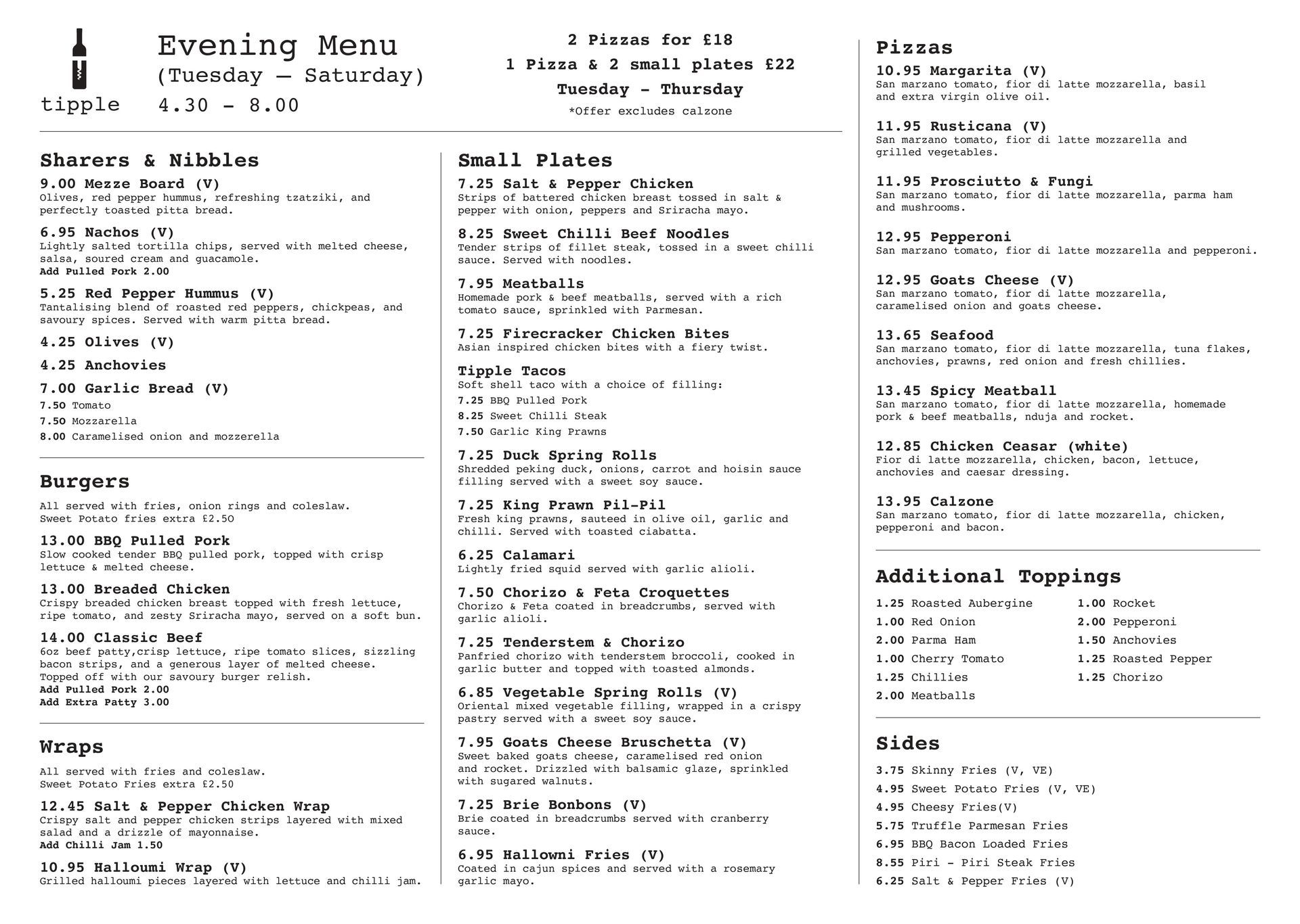 menu | tipple | bar & eatery | ainsdale