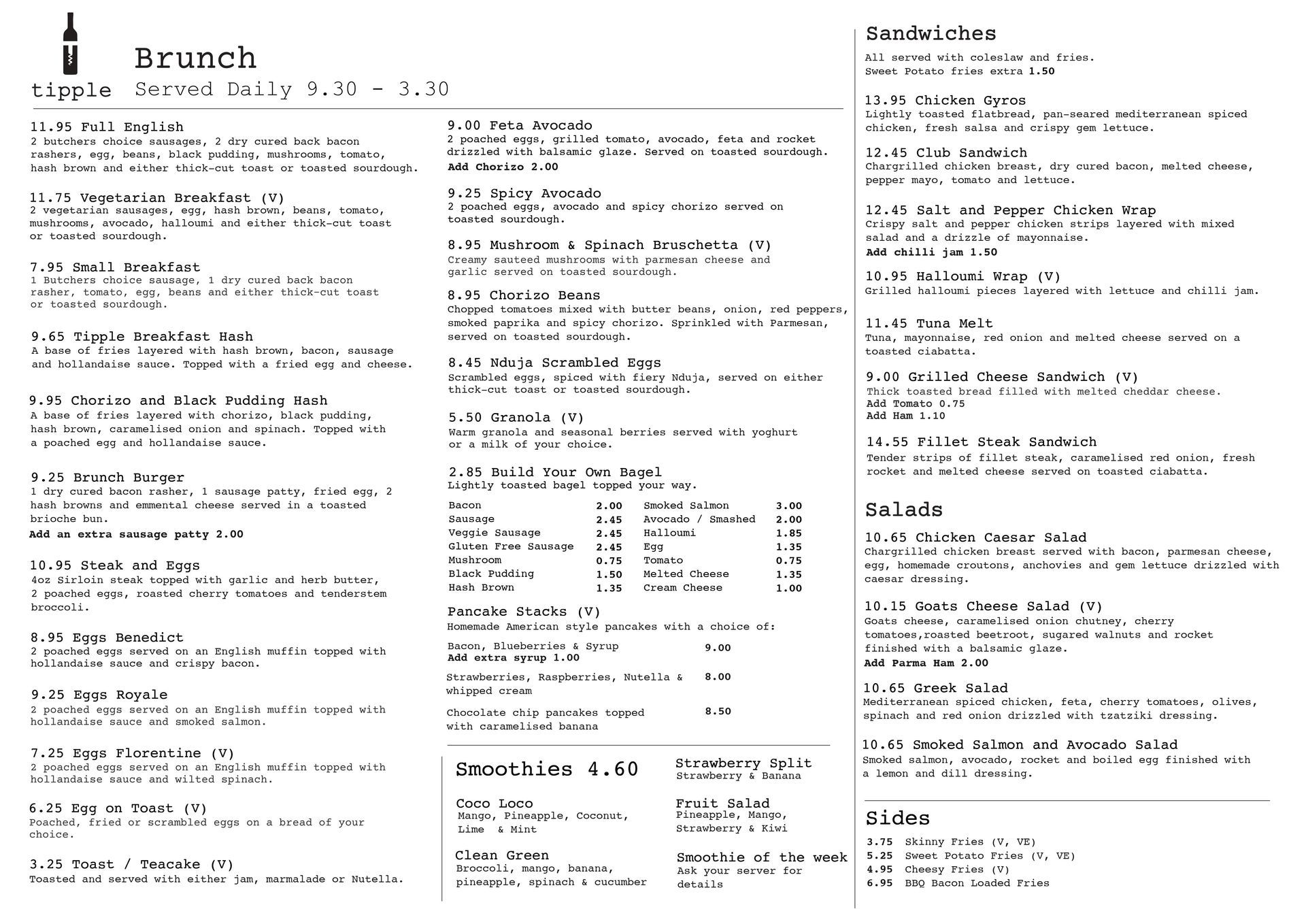 menu | tipple | bar & eatery | ainsdale