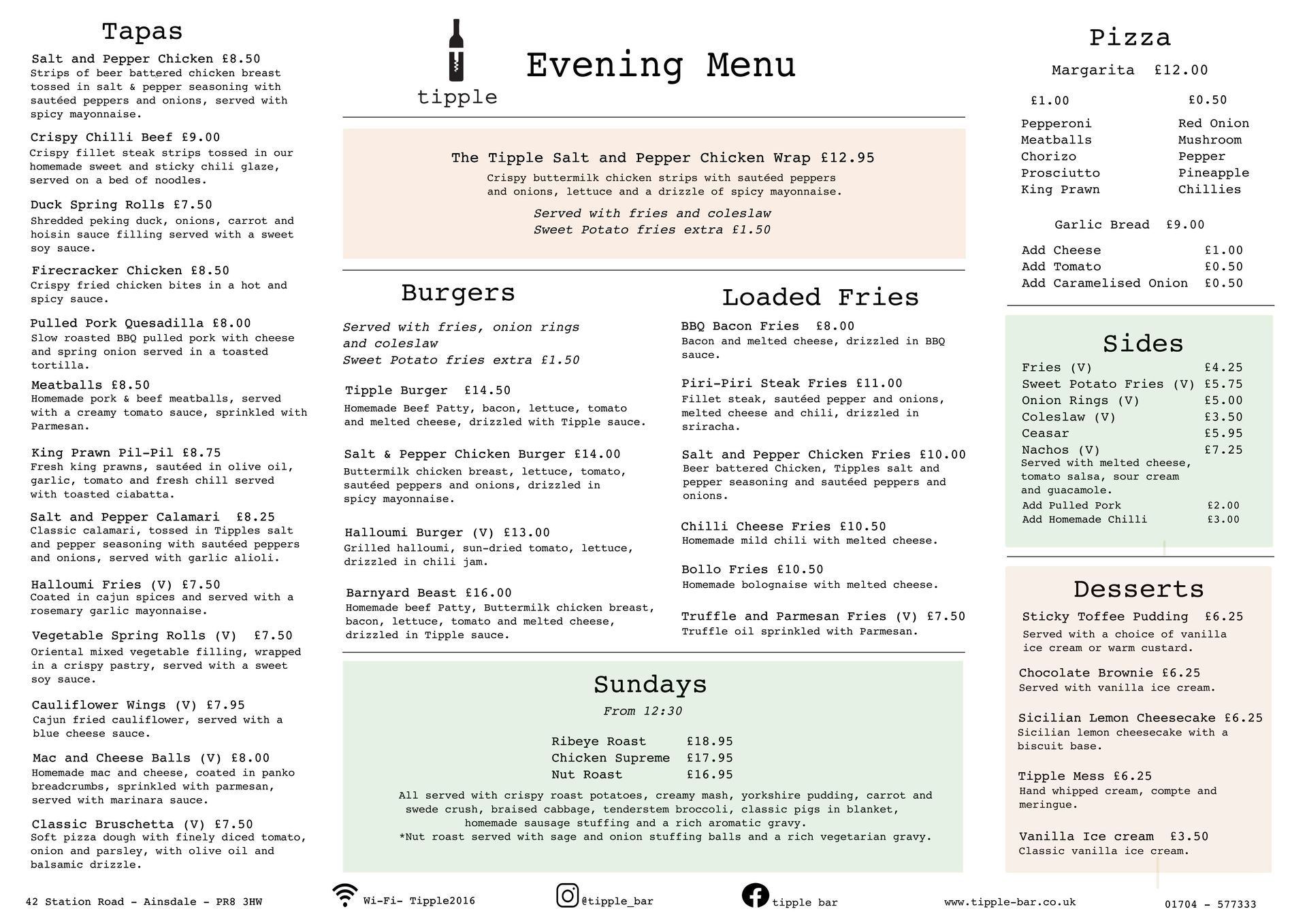 menu | tipple | bar & eatery | ainsdale