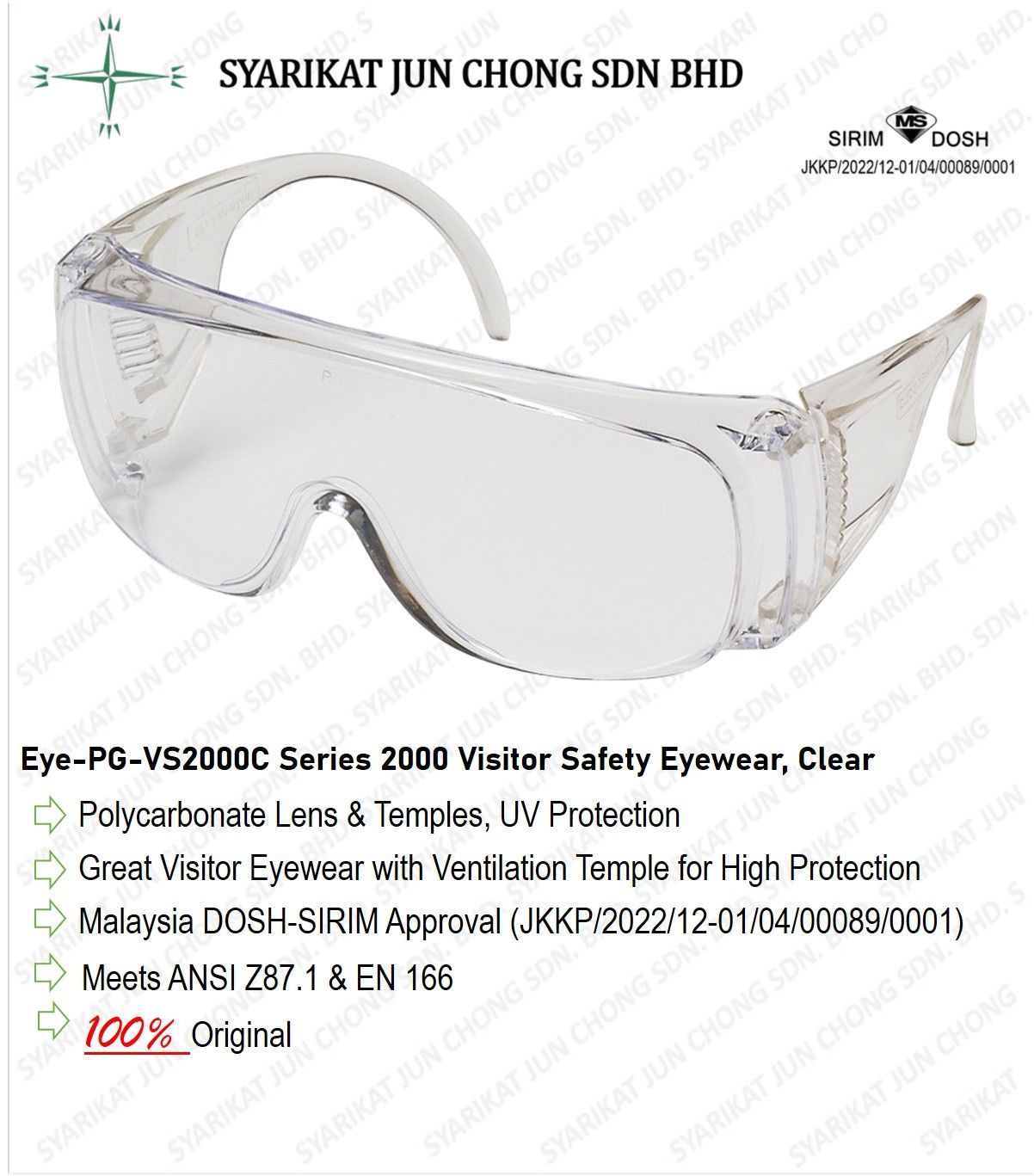 Eye-PG-VS2000C Series 2000 Visitor Safety Eyewear, Clear