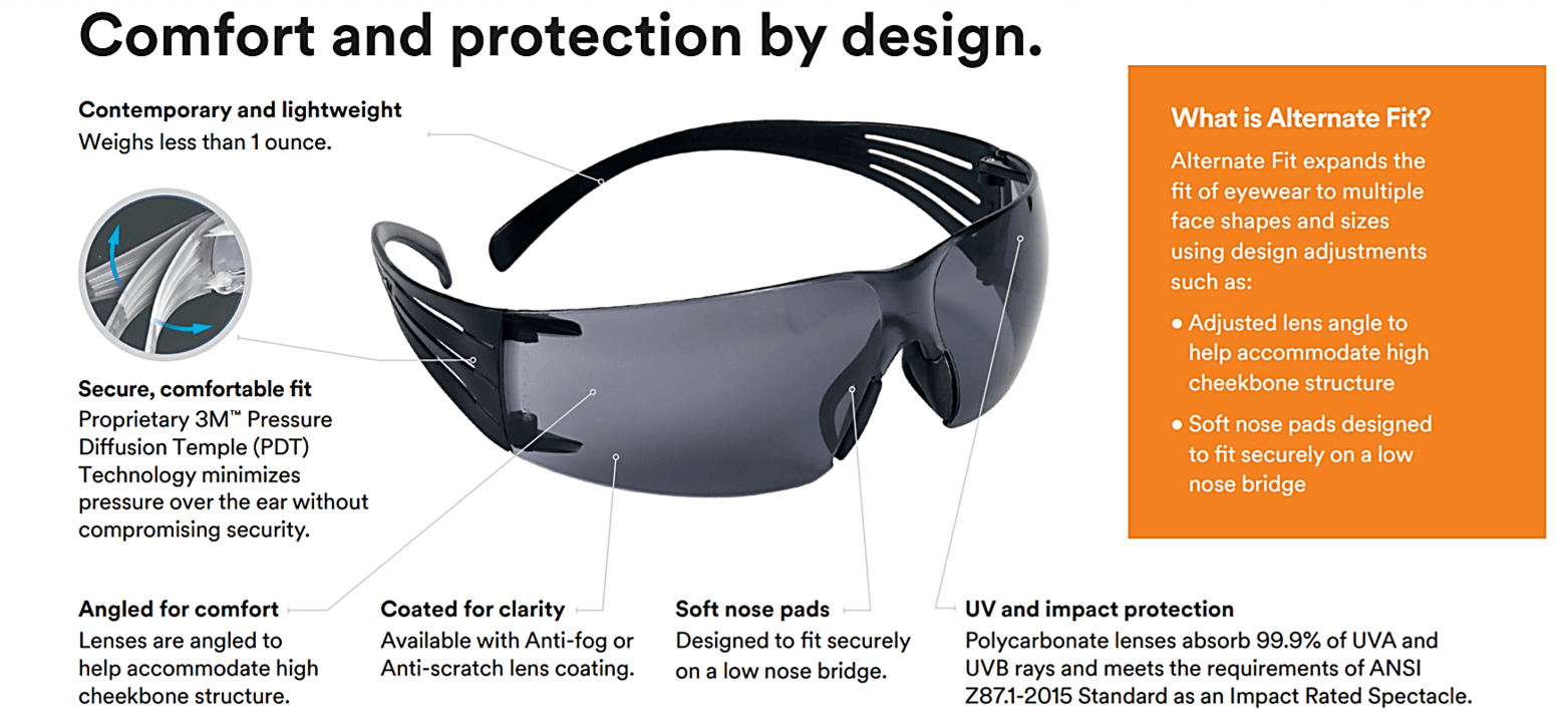 Eye 3M™ SF302AF SecureFit Protective Eyewear, Gray Anti-Fog Lens