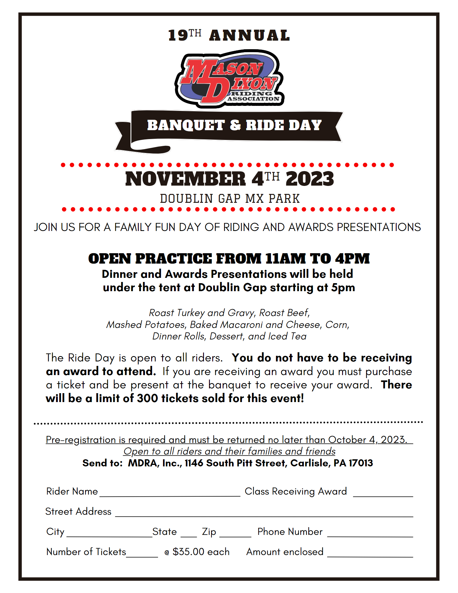 MDRA MX Motocross sponsor form and rider form