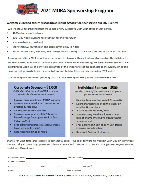MDRA MX Motocross sponsor form and rider form