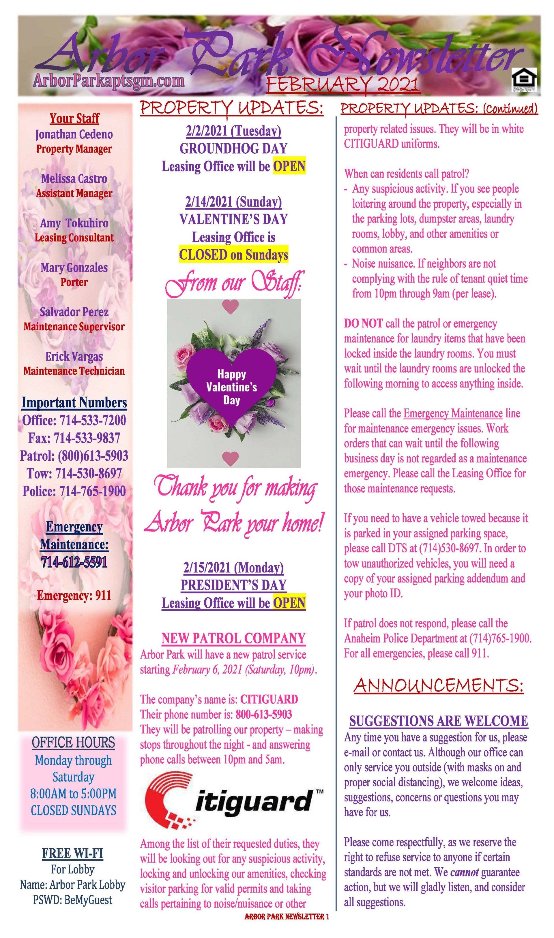 Resident Newsletter - February