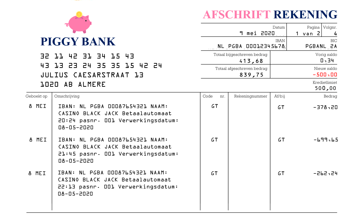 Voorbeeld Van Een Bankafschrift Woood New Gravure Kistbank 88cm