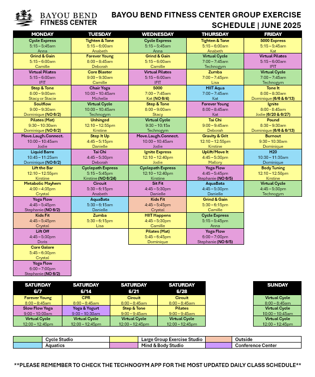 Group Exercise Classes Schedule
