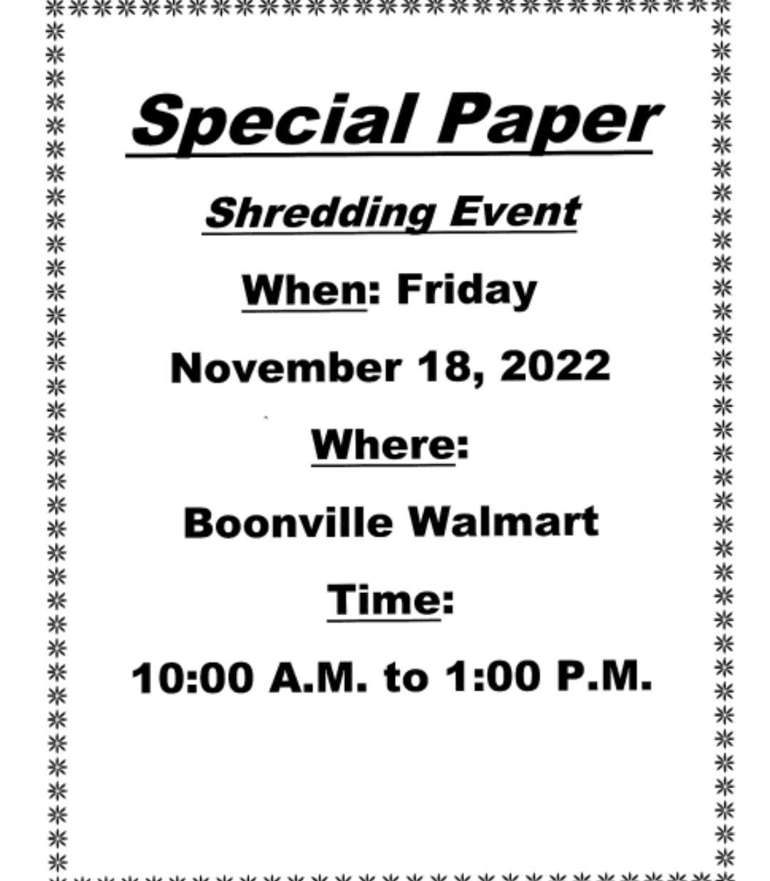 Paper Shredding Event- see flyer for details!