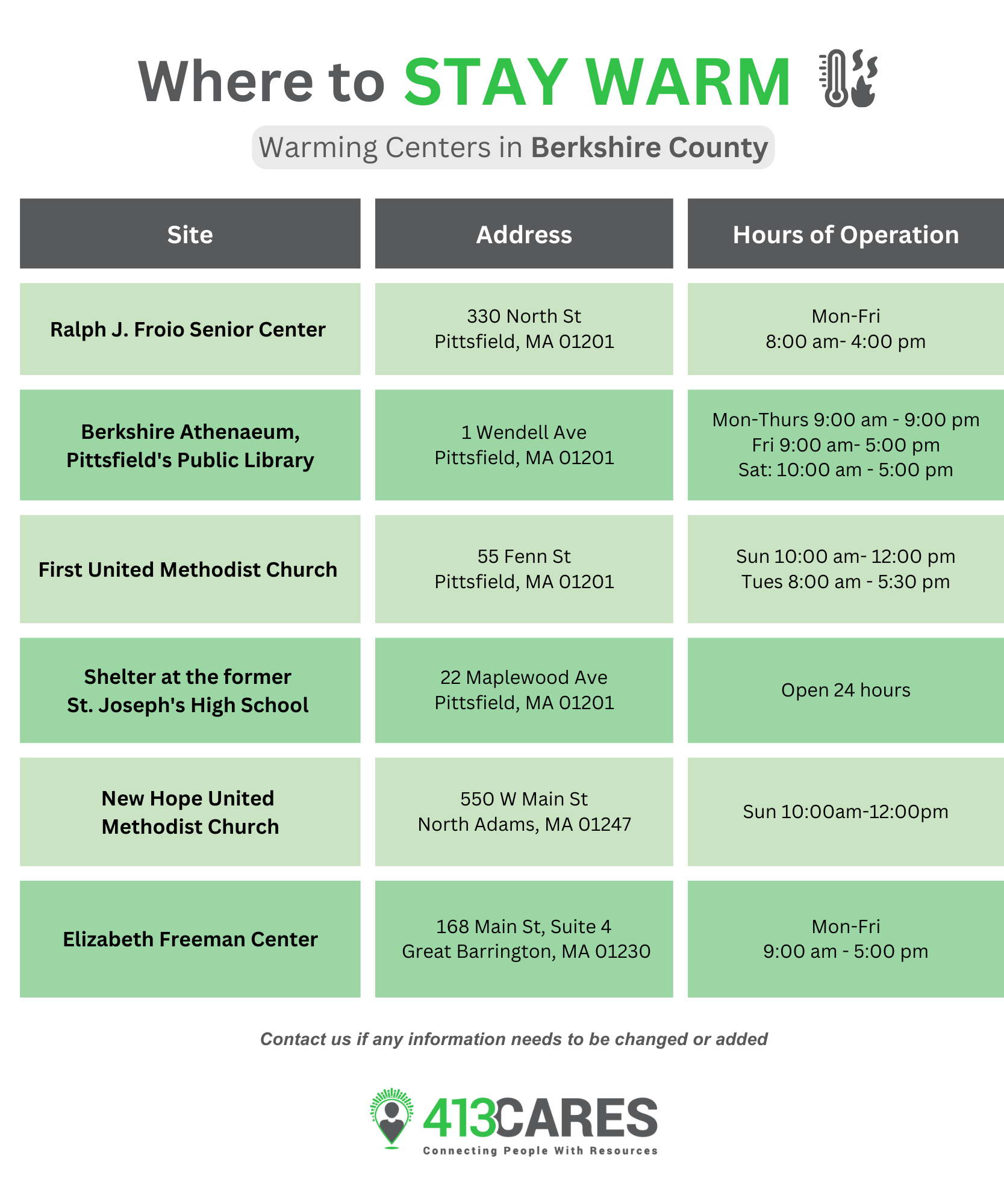 Warming Centers Across Western MA Warming Centers Across Western MA